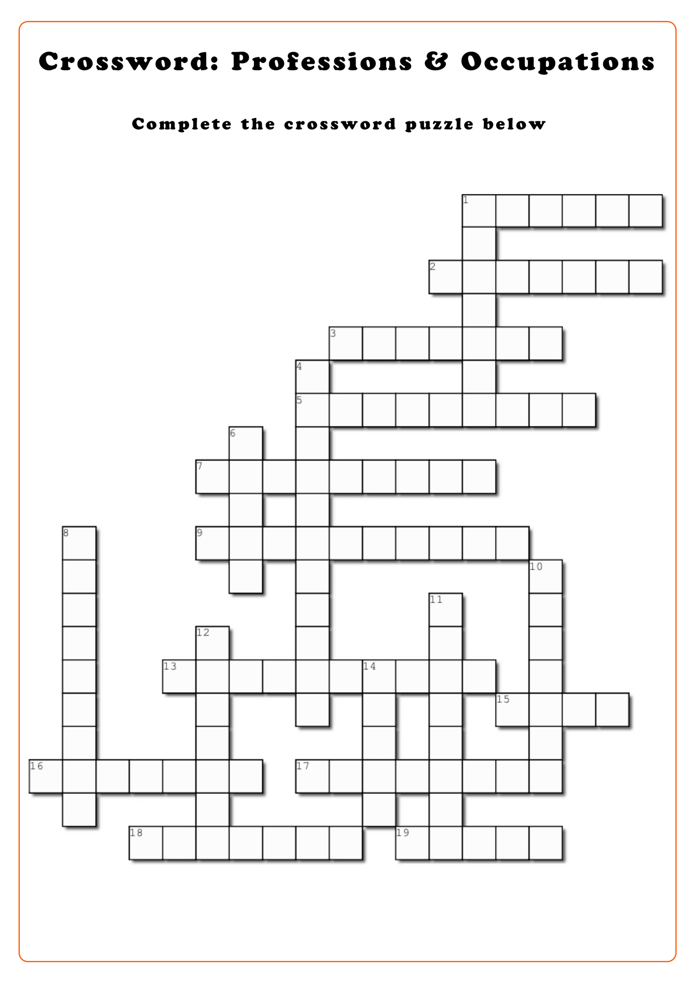 English crossword: Professions / jobs & Occupations / Crucigrama en ...