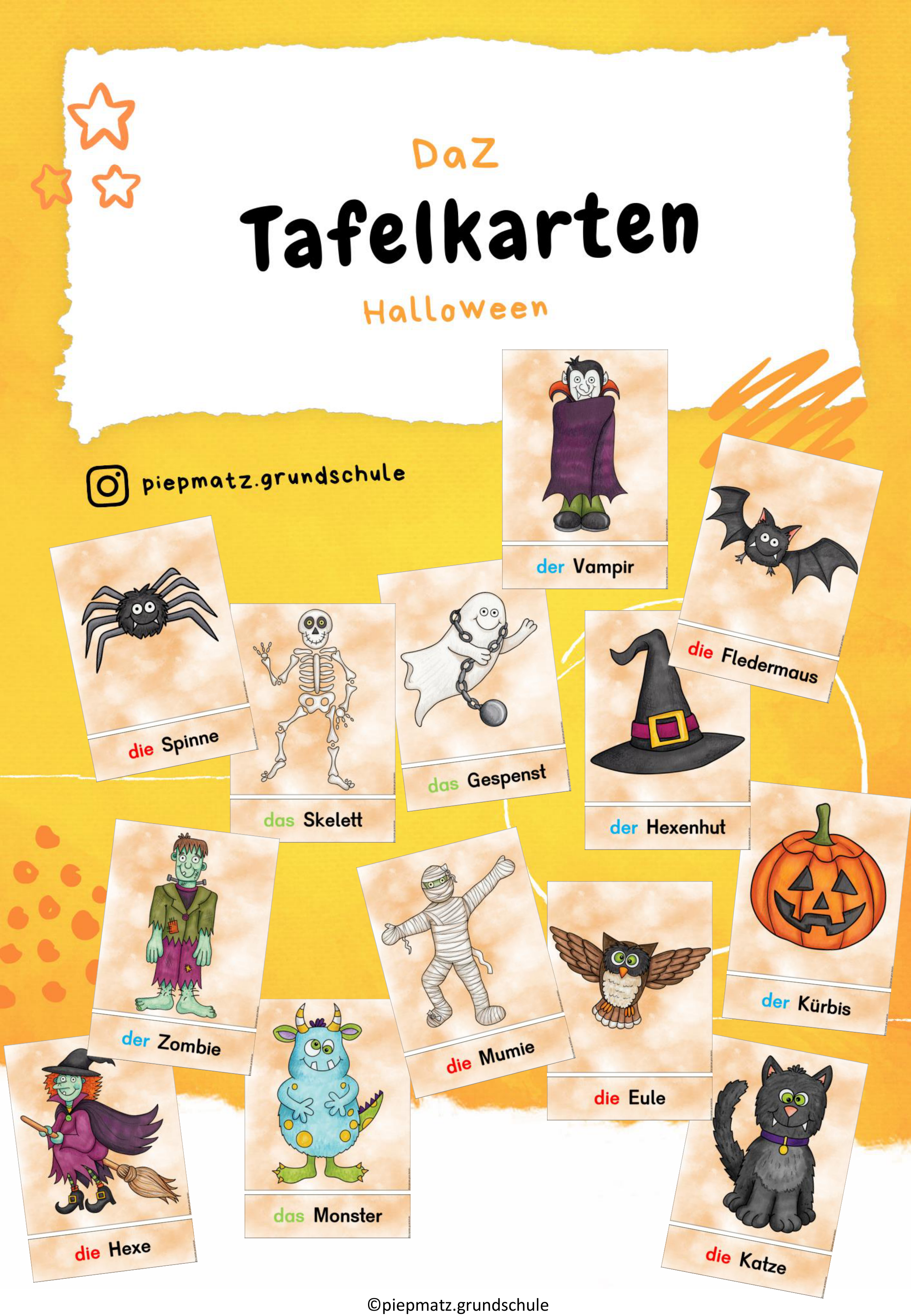 Tafelkarten Halloween Wortschatz – Unterrichtsmaterial in den Fächern ...