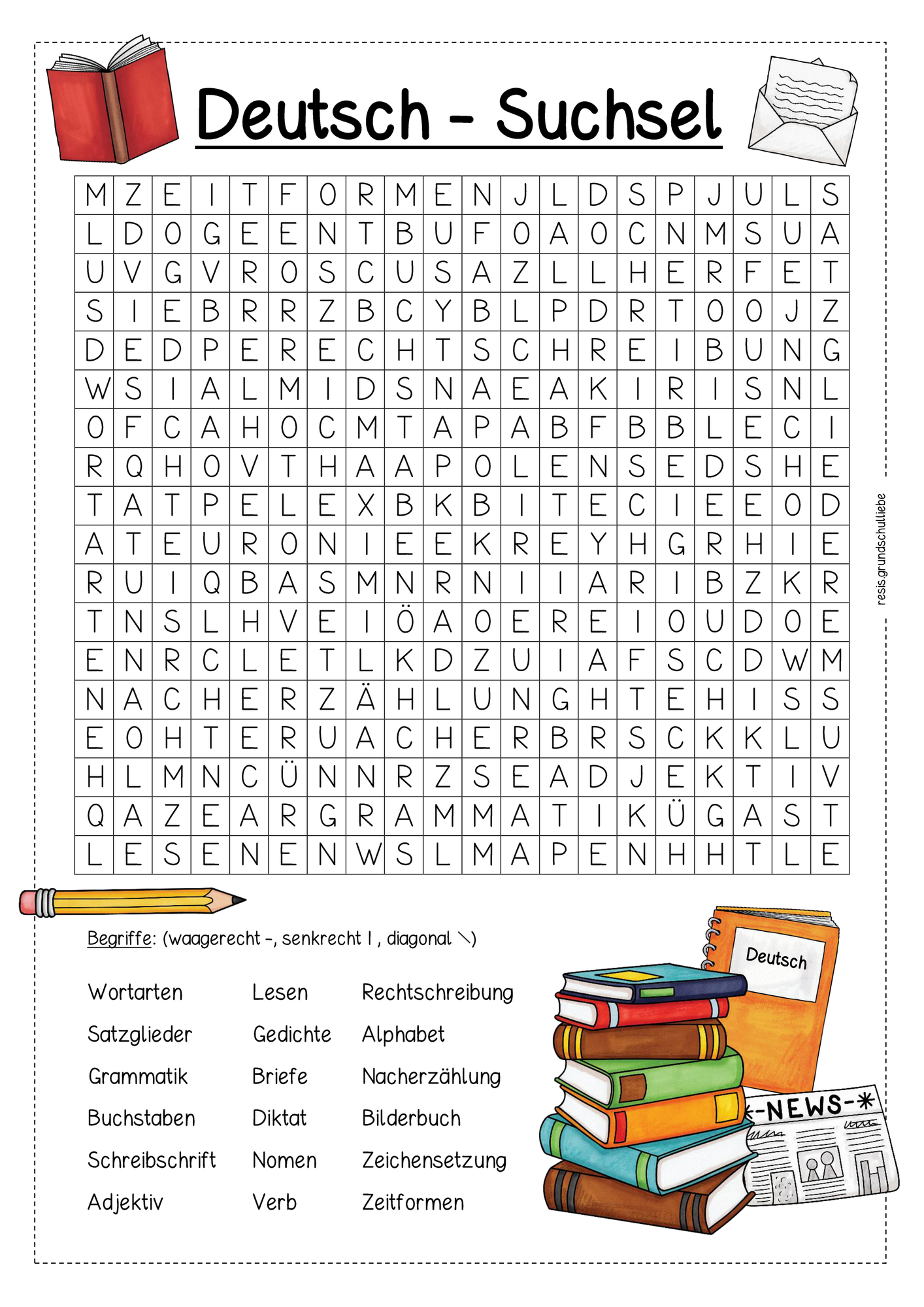 Deutsch - Suchsel (Buchstabengitter) – Unterrichtsmaterial im Fach Deutsch