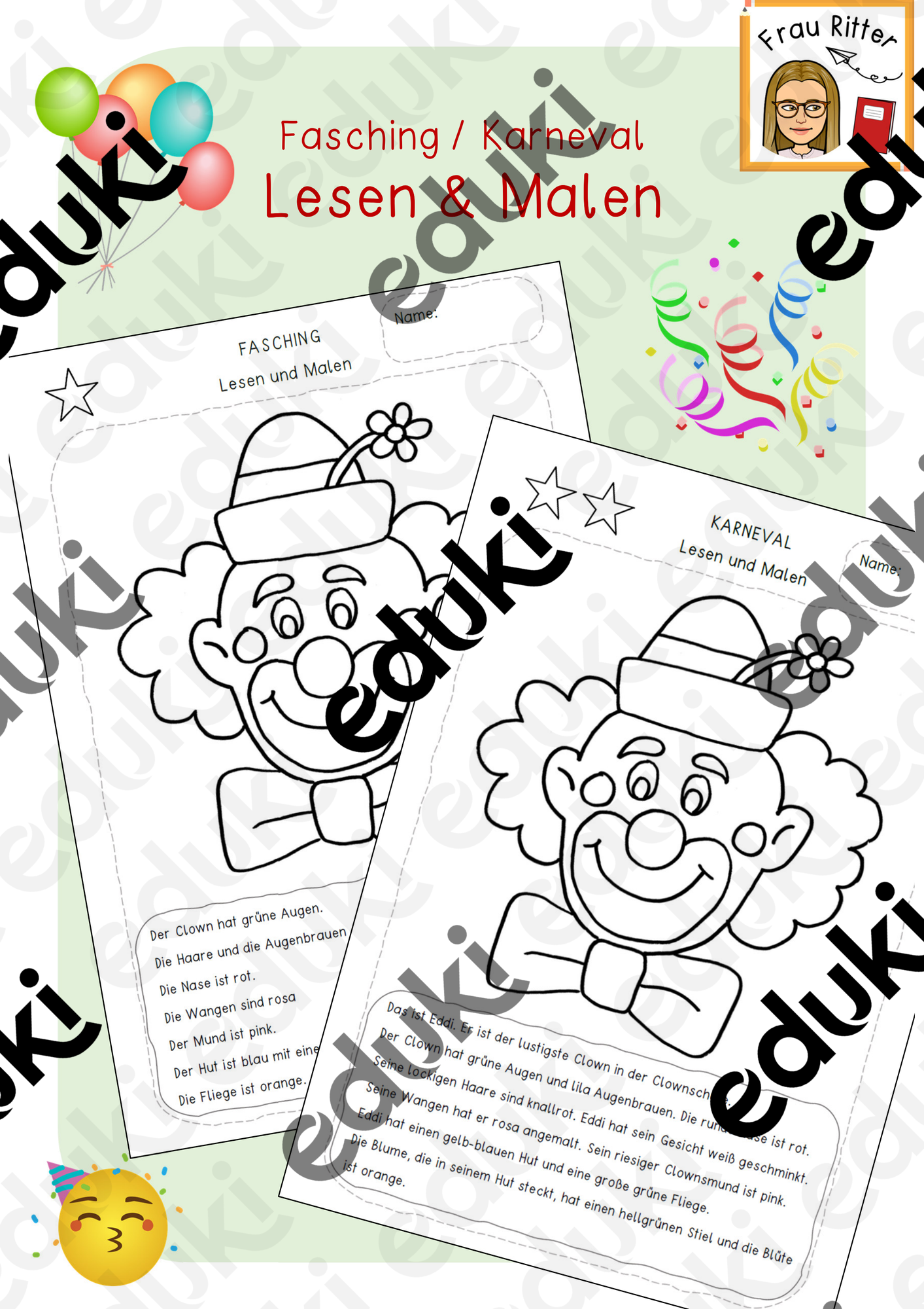 Lesen und Malen - Clown / differenziert / Fasching & Karneval ...