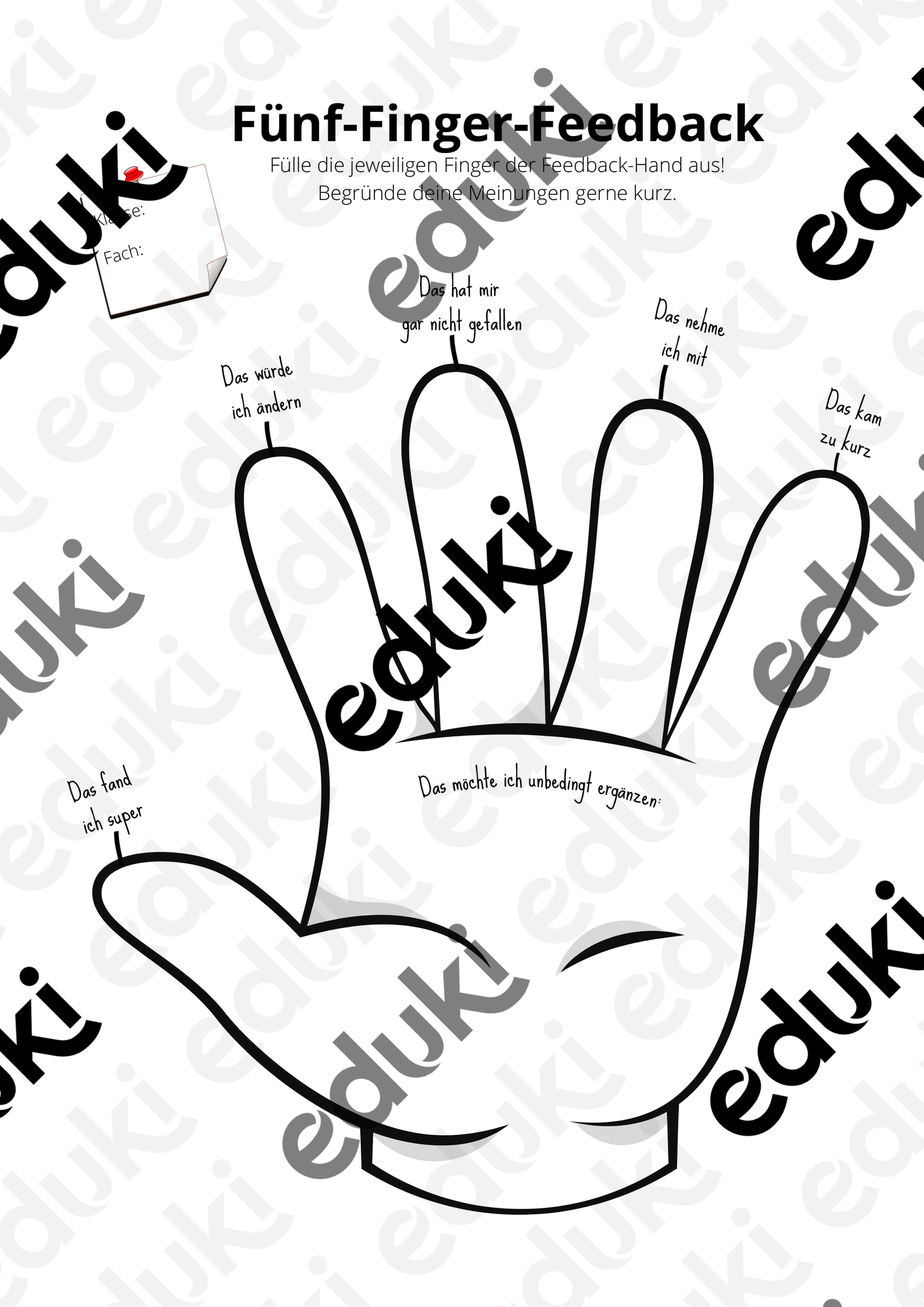 Fünf-Finger-Feedback – Unterrichtsmaterial im Fach Fachübergreifendes