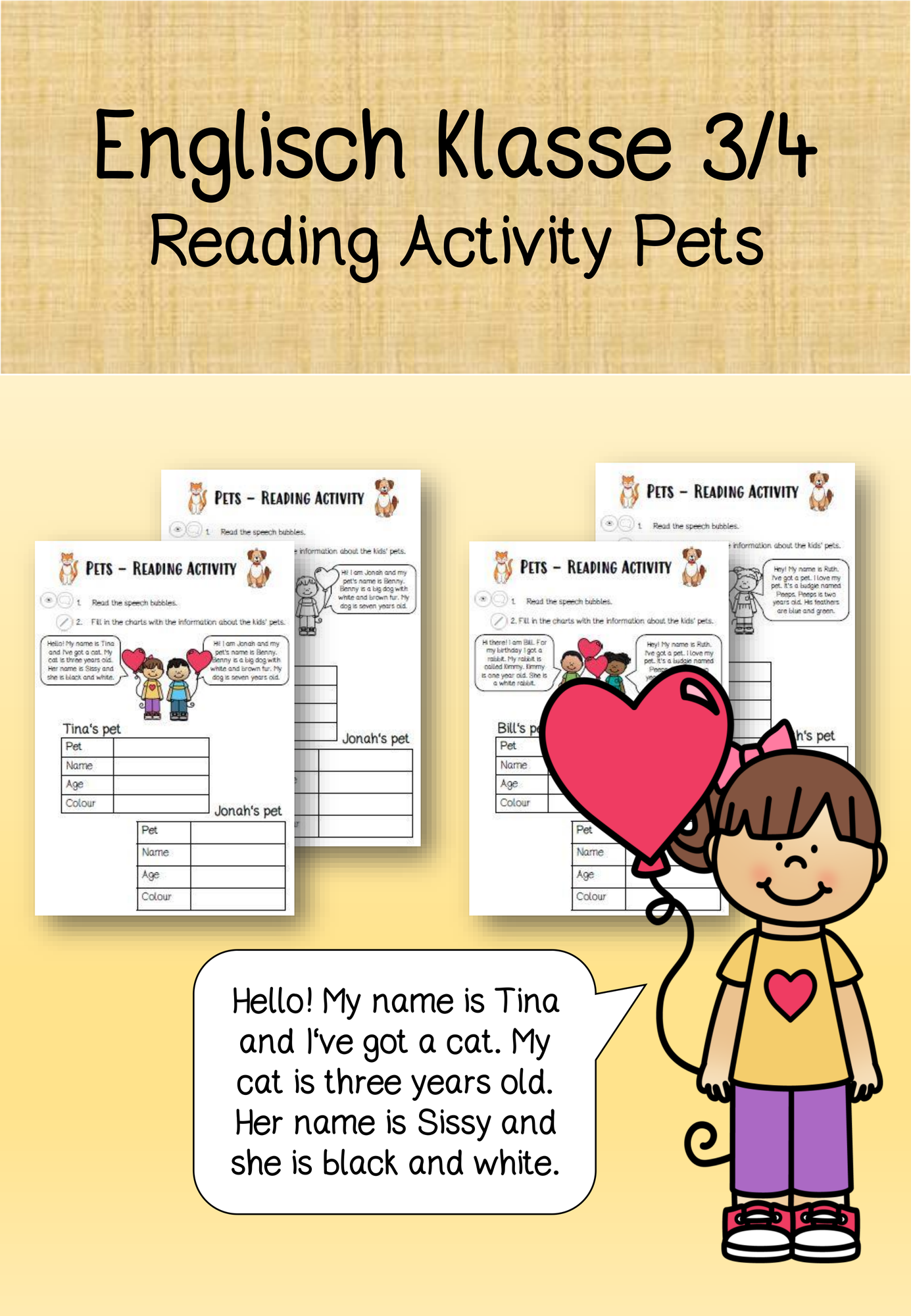 Pets Reading Activity – Unterrichtsmaterial im Fach Englisch