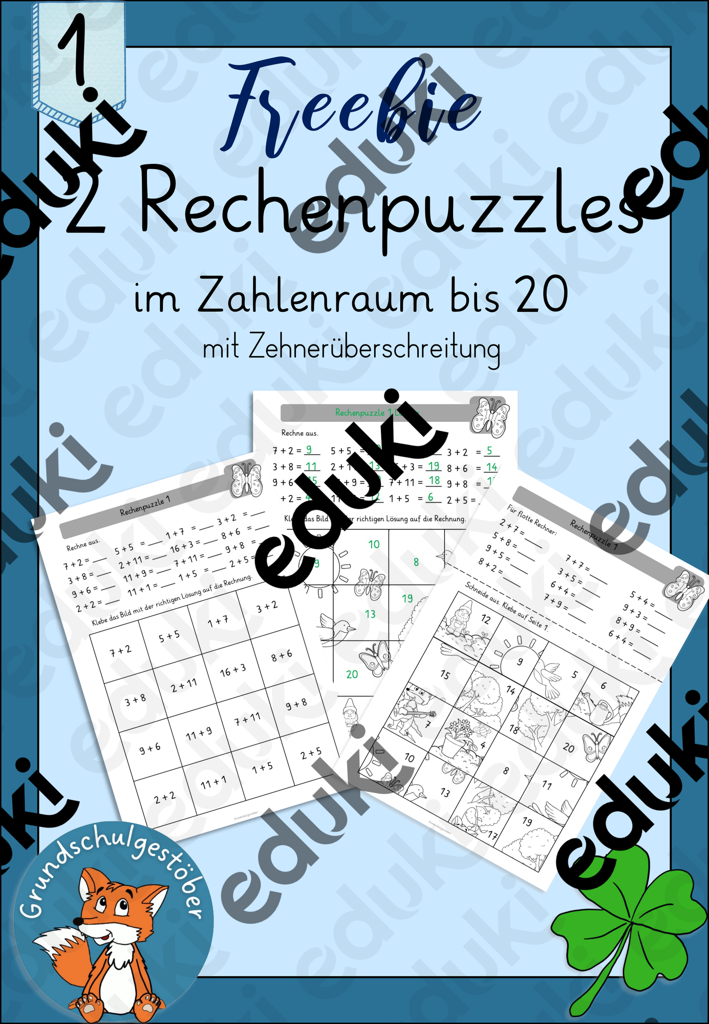 Rechenpuzzle Freiarbeit Zahlenraum bis 20 Addition Zehnerübergang ...