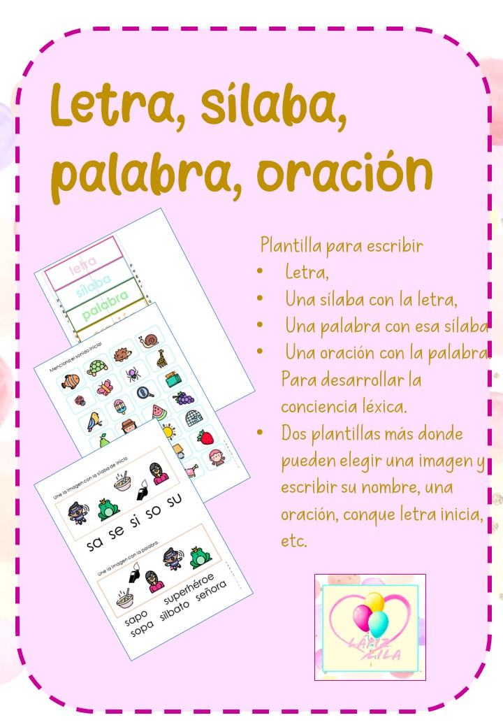 LETRA, SÍLABA, PALABRA, ORACIÓN - material de la siguiente asignatura ...