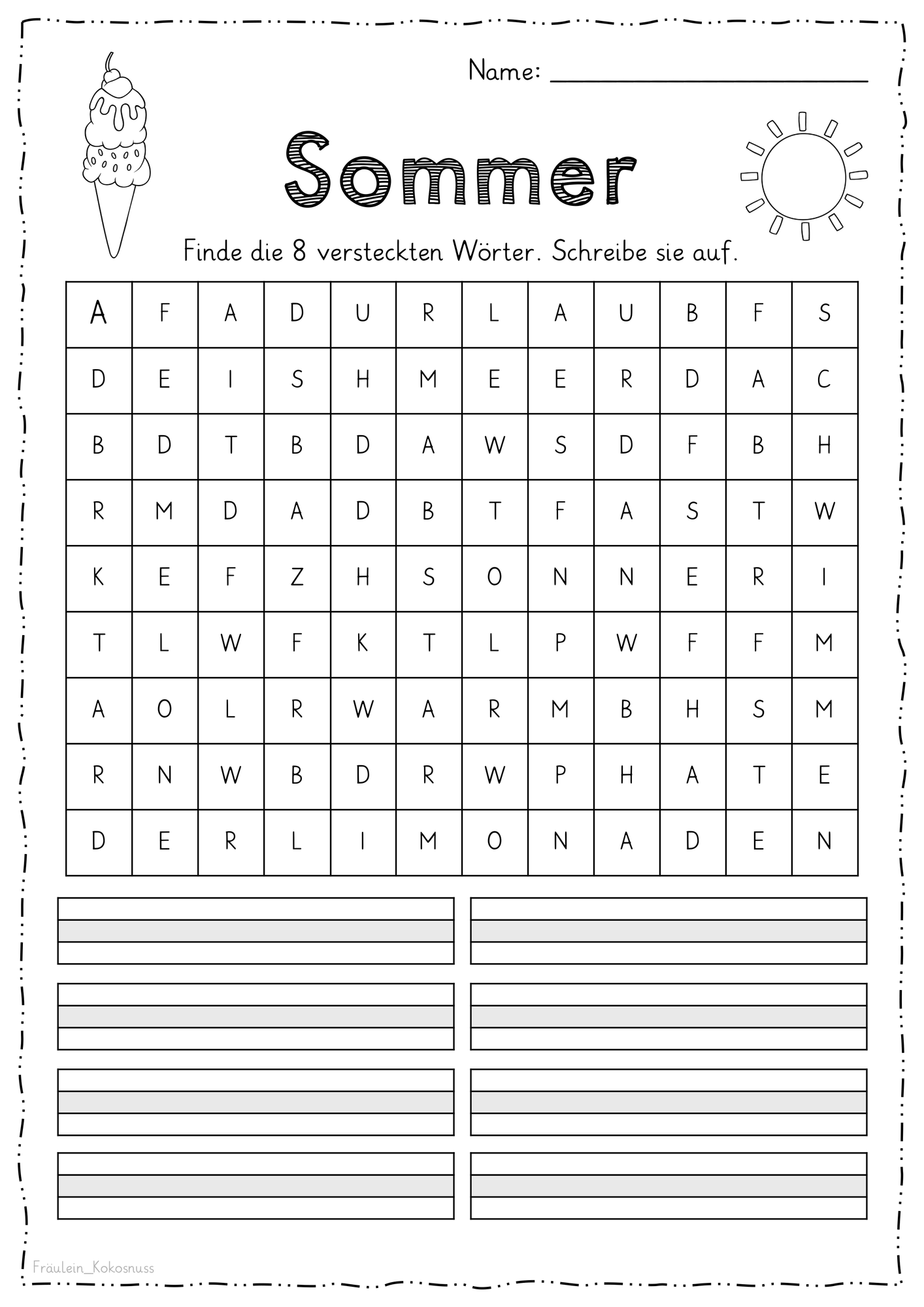 Sommer Suchsel – Unterrichtsmaterial im Fach Fachübergreifendes
