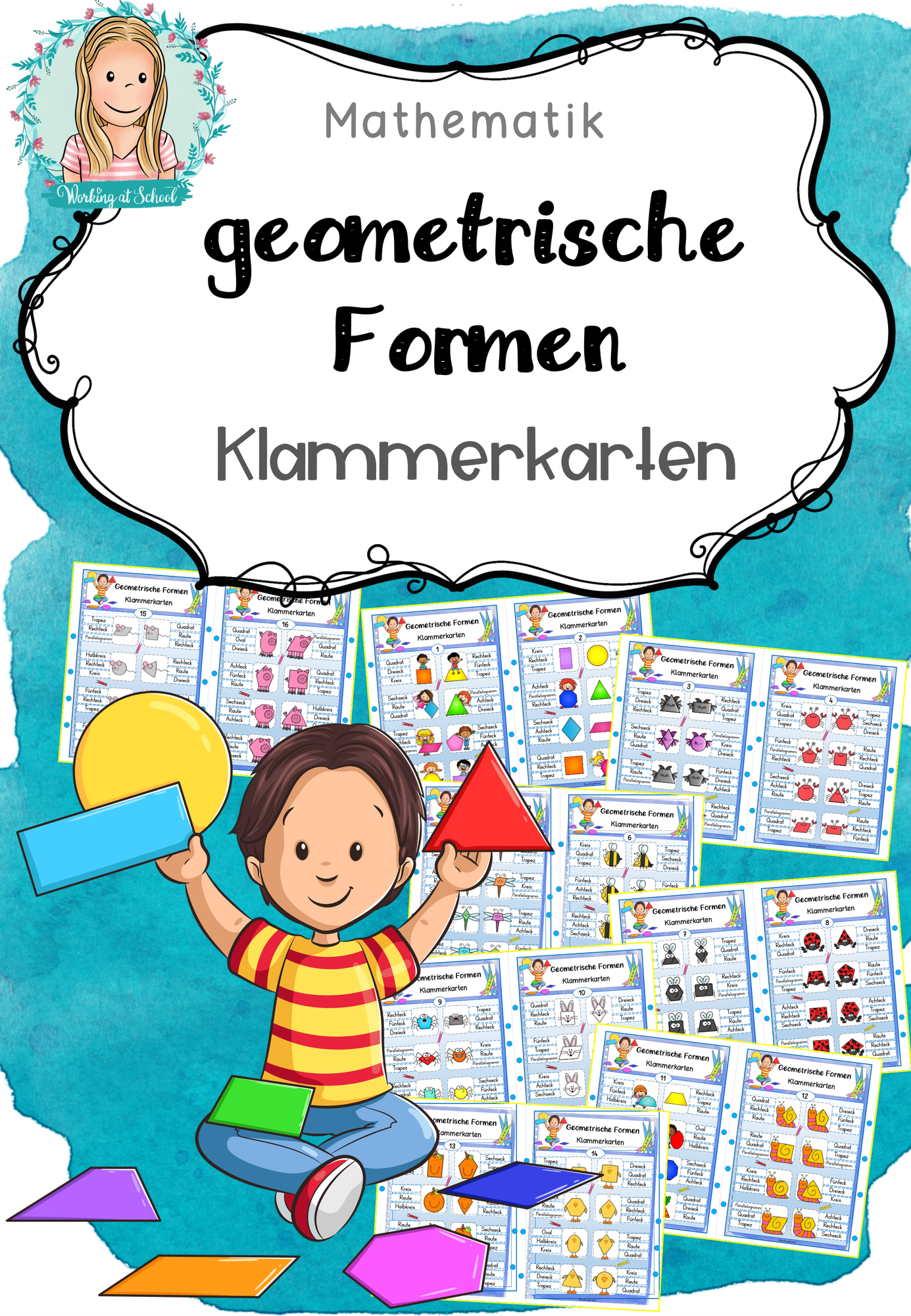 GEOMETRISCHE FORMEN/ FLÄCHEN (ebene Figuren) Klammerkarten ...