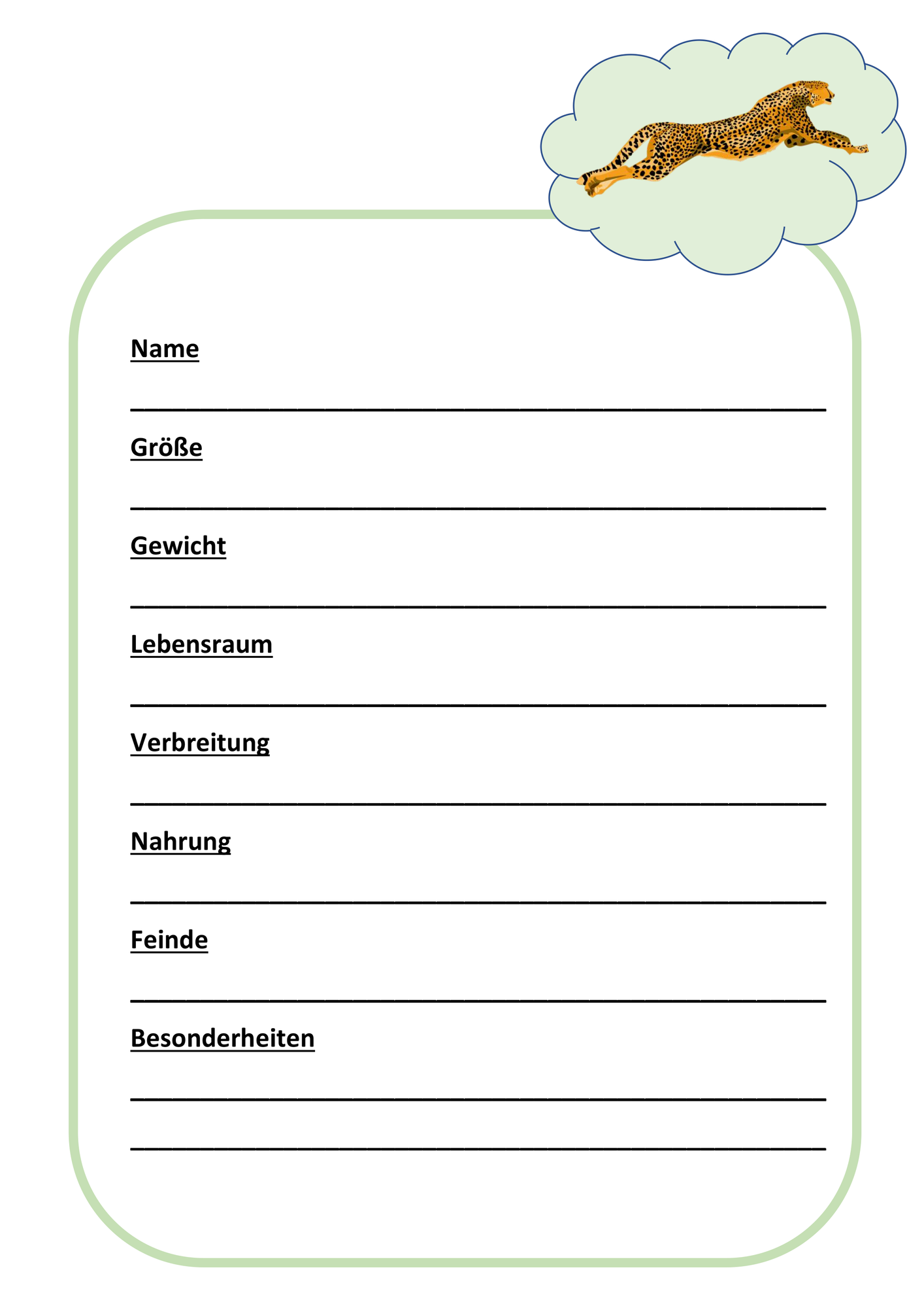 Steckbrief Gepard – Unterrichtsmaterial im Fach Sachunterricht