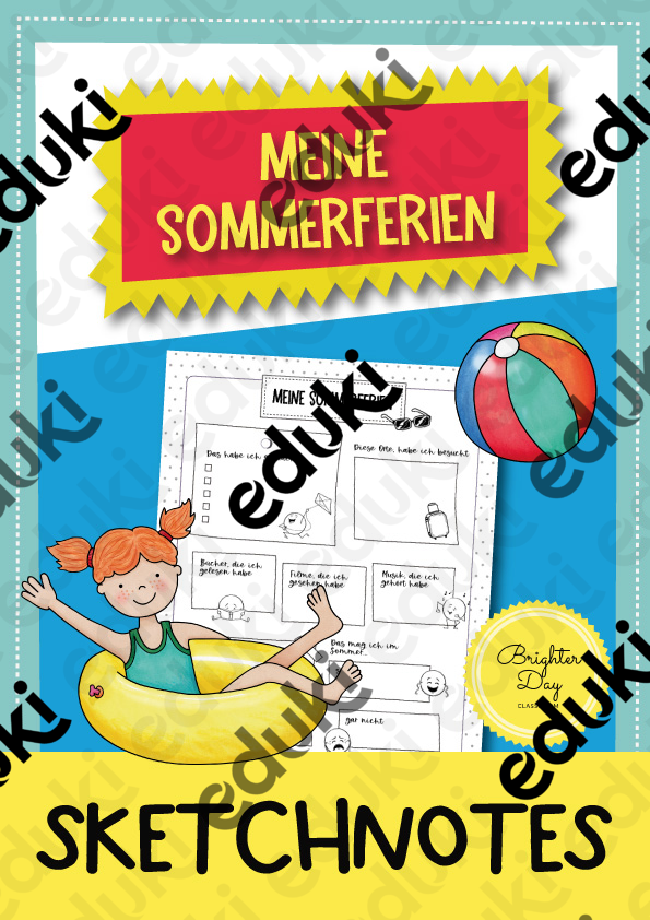 Meine Sommerferien in Sketchnotes; Schulanfang (Deutsch; DaZ ...