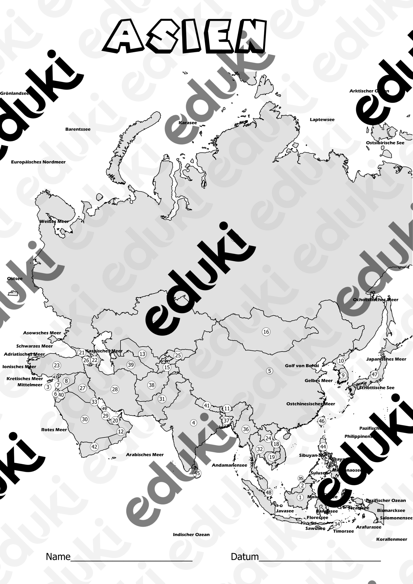Kontinent Asien stumme Karte mit Staaten – Unterrichtsmaterial im Fach ...