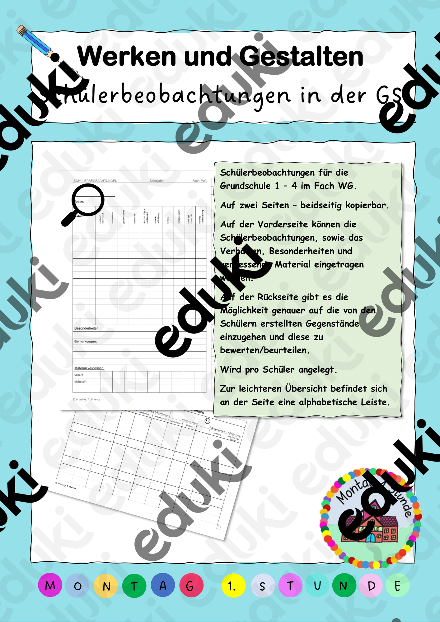 Schülerbeobachtungen in der Grundschule für das Fach Werken und ...