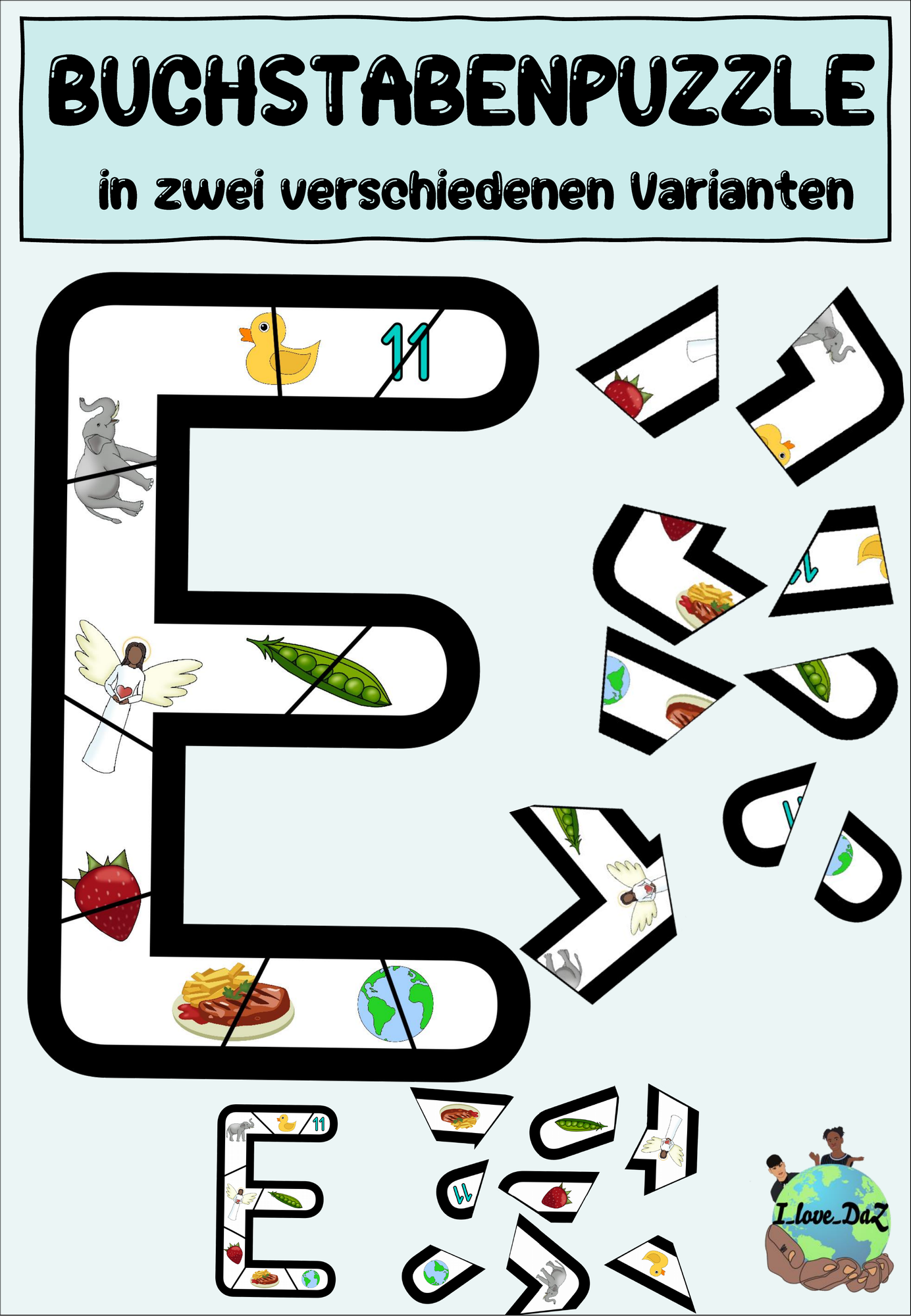 Buchstabenpuzzle "E" mit Anlauten - 2-fach differenziert - DaZ ...