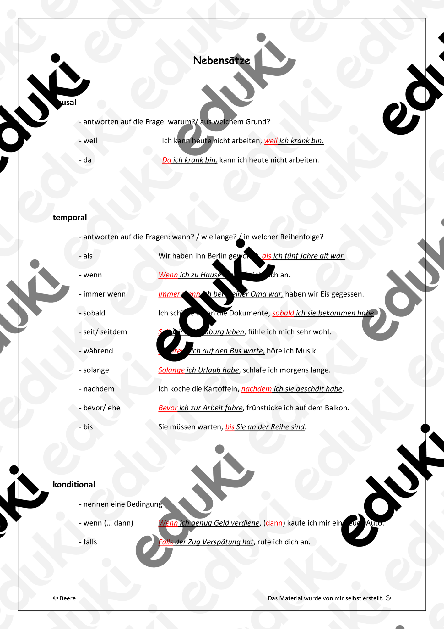 Übersicht: Nebensätze – Unterrichtsmaterial im Fach Deutsch