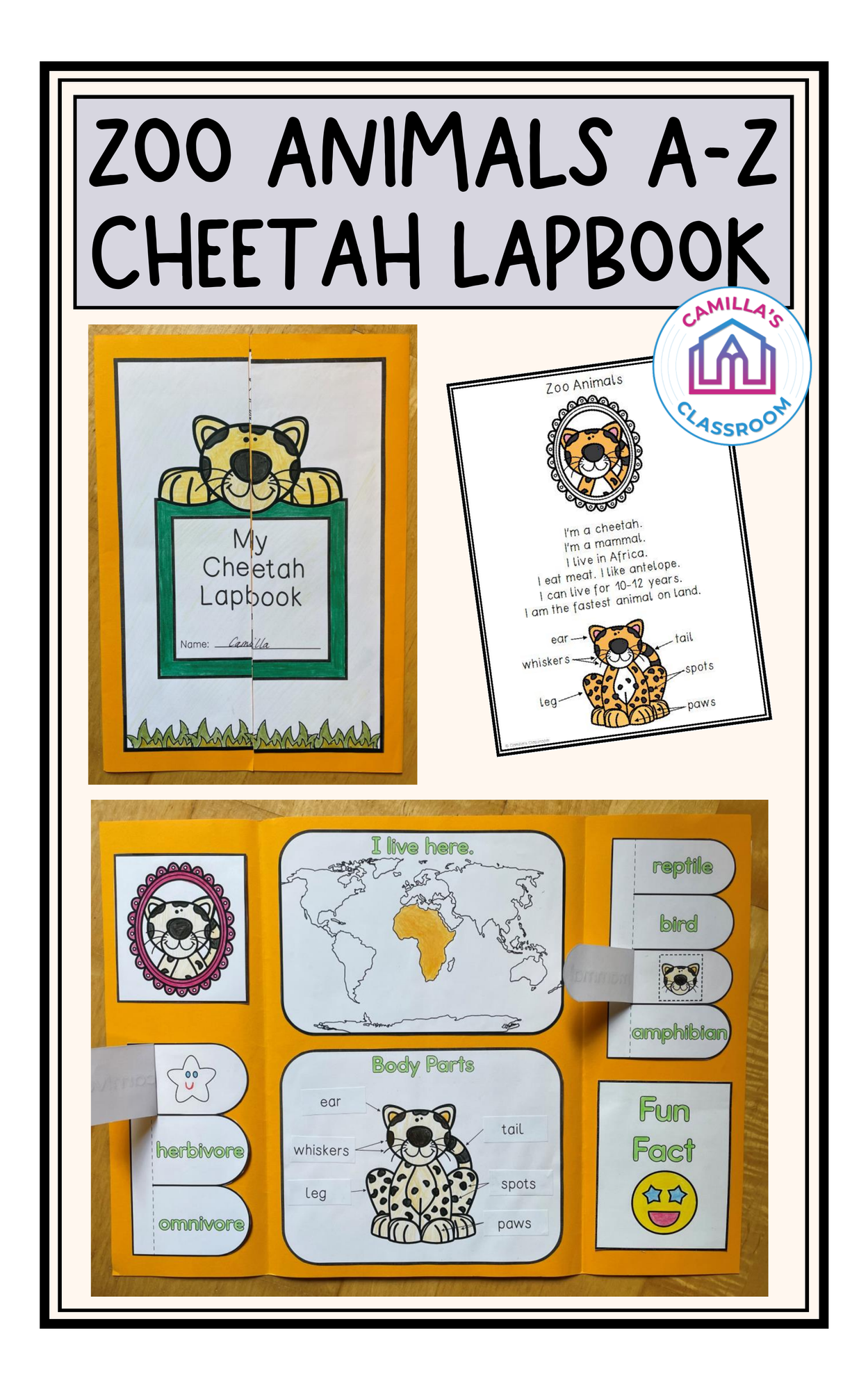Zoo Animals A-Z - Cheetah Lapbook – Unterrichtsmaterial im Fach Englisch