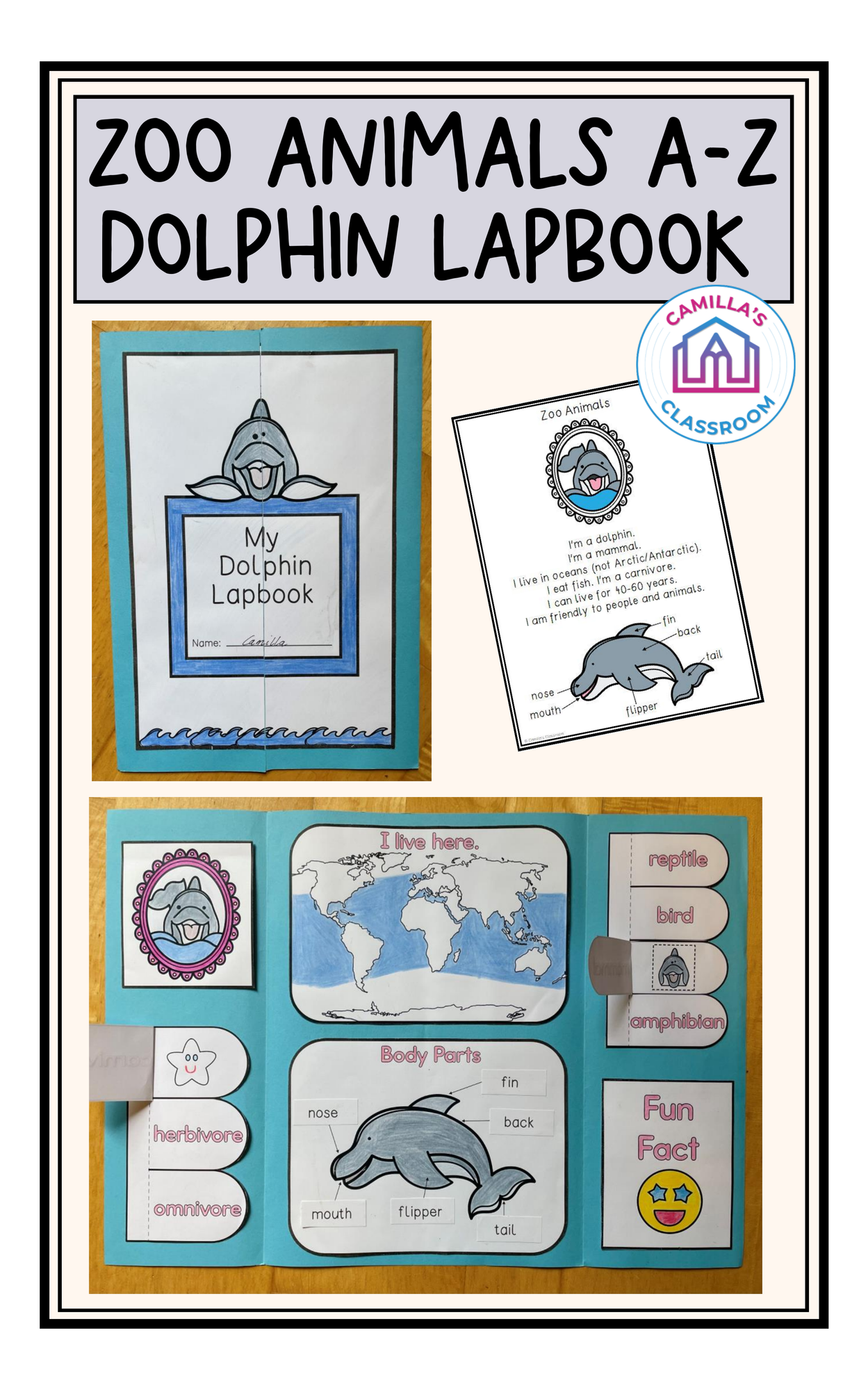 Zoo Animals A-Z - Dolphin Lapbook – Unterrichtsmaterial im Fach Englisch
