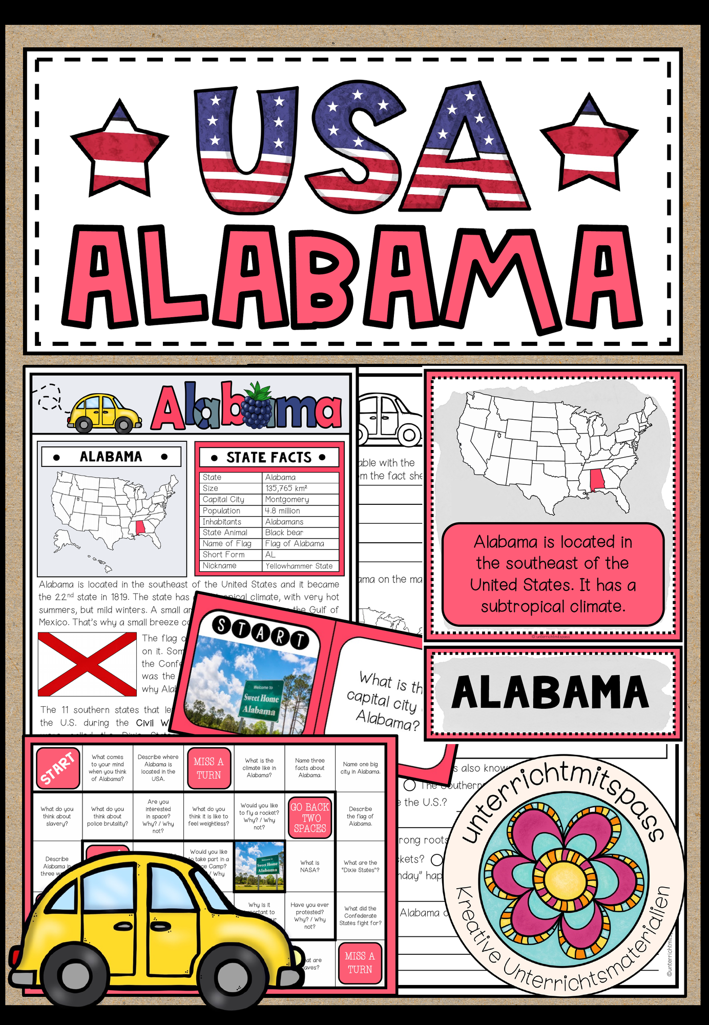 USA - Alabama (Fact Sheets, Worksheets and Games) – Unterrichtsmaterial ...
