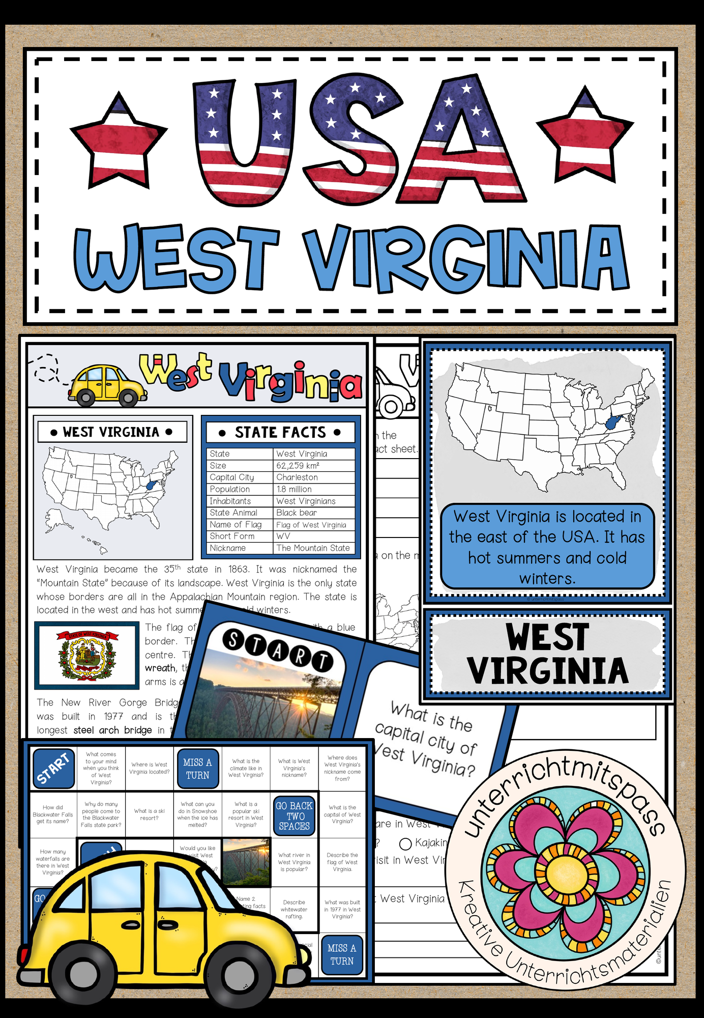 USA - West Virginia (Fact Sheets, Worksheets and Games ...