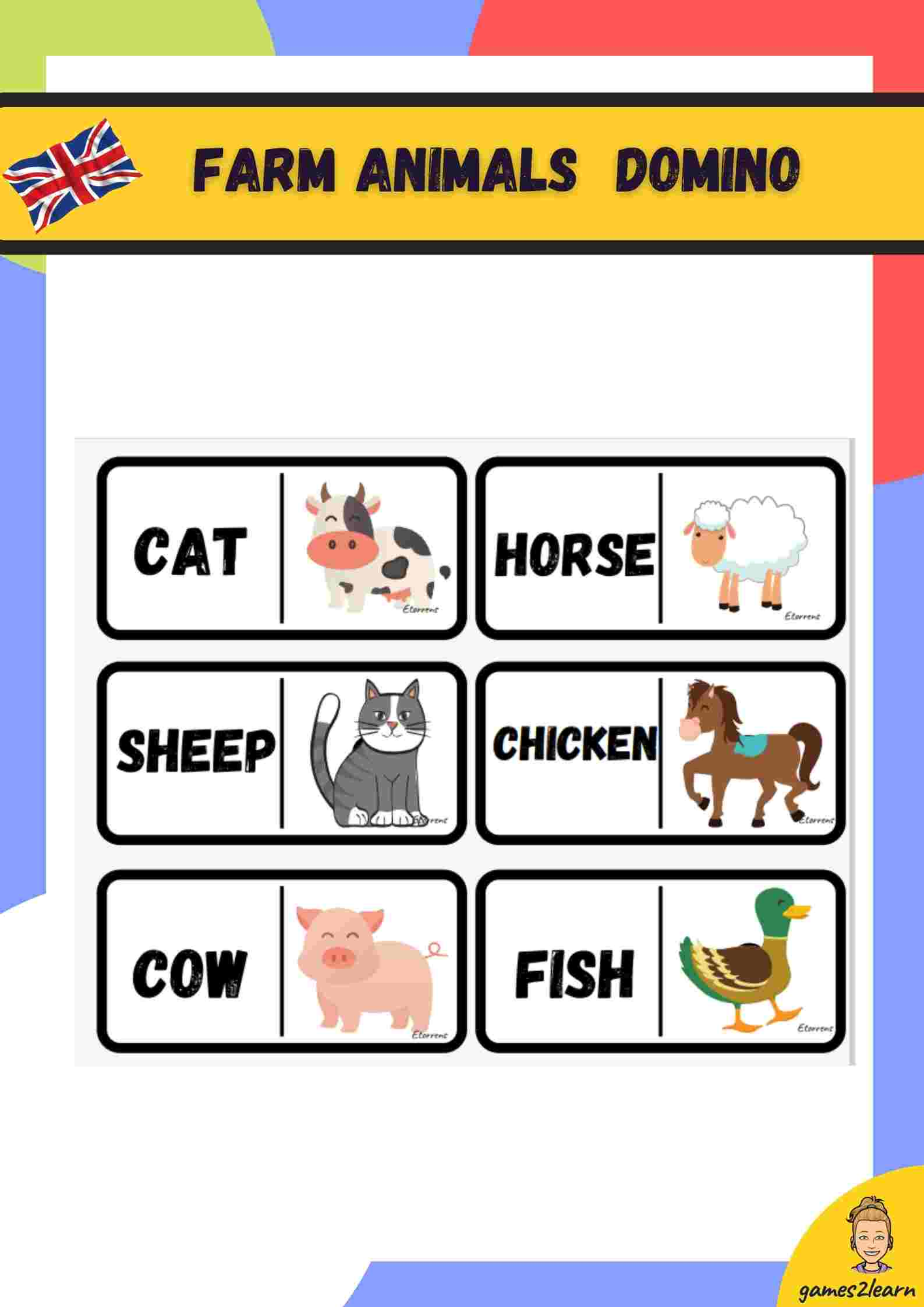 Domino farm animals - material de la siguiente asignatura Inglés / English
