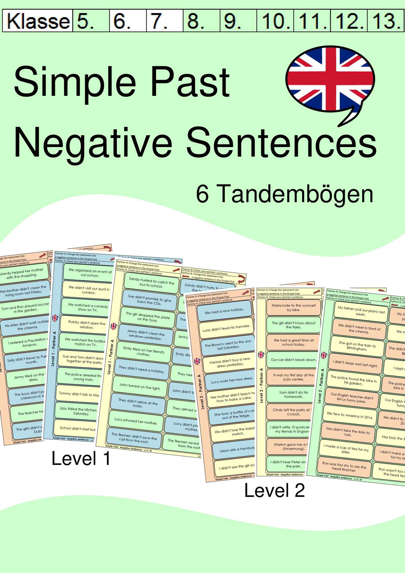 Tandem Activity / Tandembögen - Simple Past - Negative Sentences ...