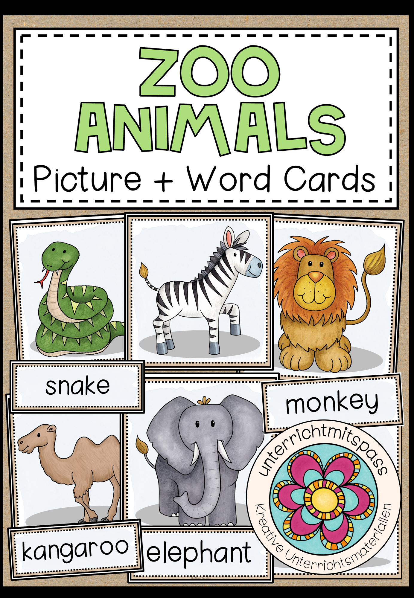 ZOO ANIMALS - Picture + Word Cards – Unterrichtsmaterial im Fach Englisch