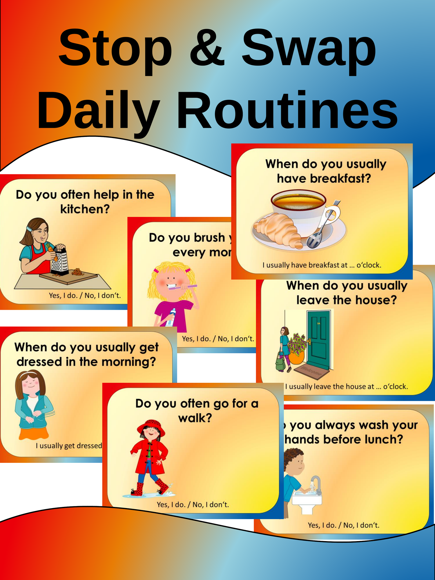 Stop and Swap Cards Daily Routines – Unterrichtsmaterial im Fach Englisch
