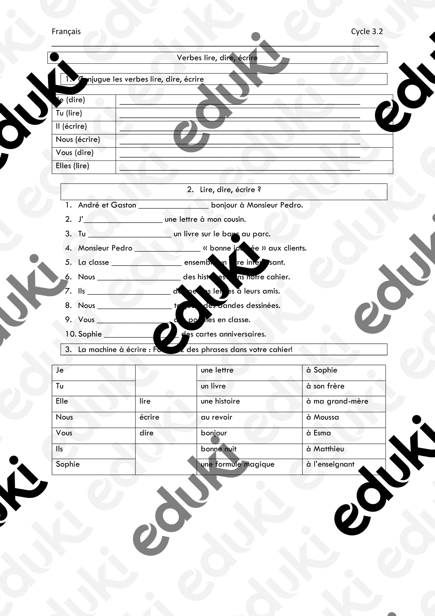 Exercices lire, dire, écrire – Unterrichtsmaterial im Fach Französisch