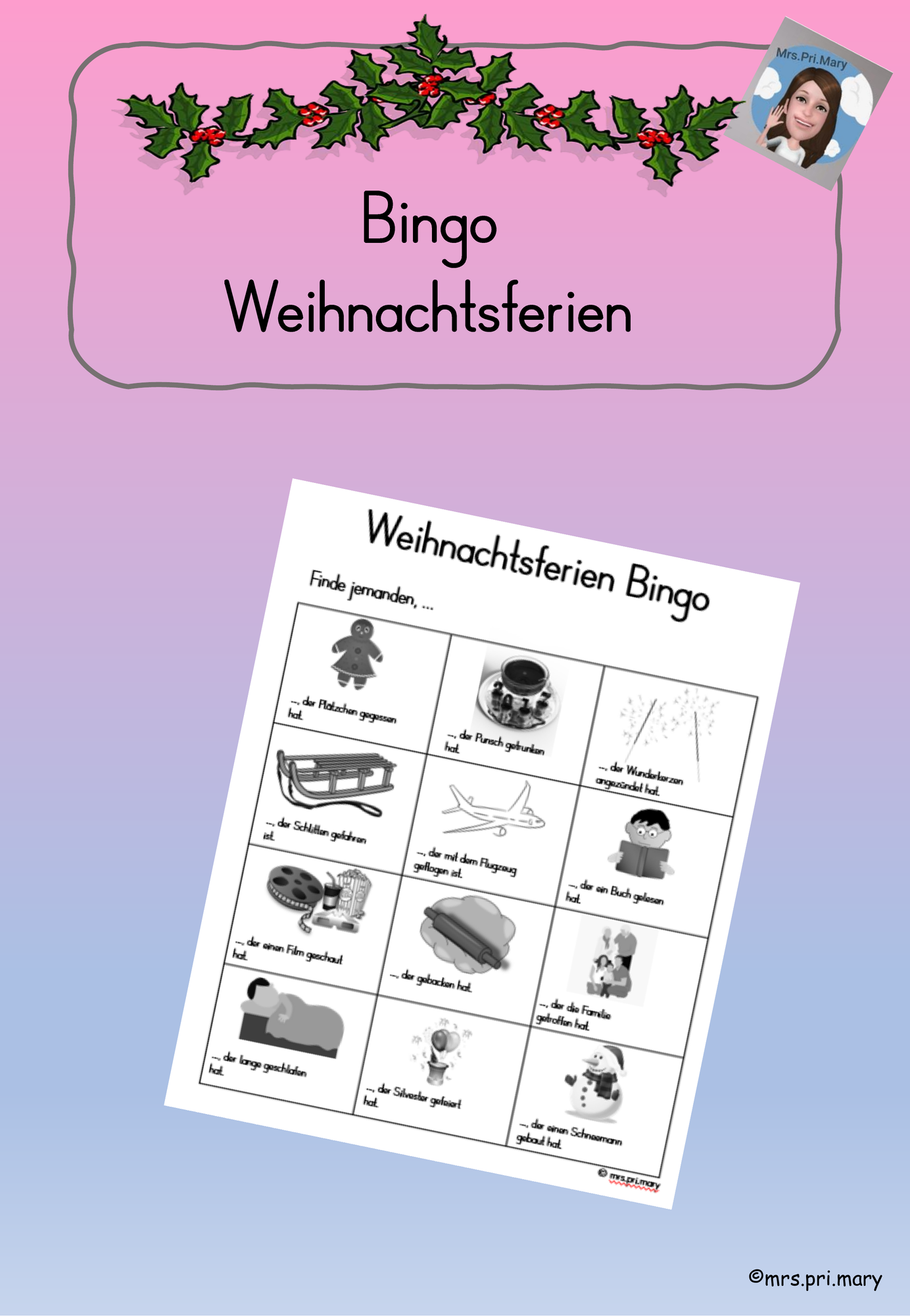 Weihnachtsferien Bingo – Unterrichtsmaterial im Fach Deutsch