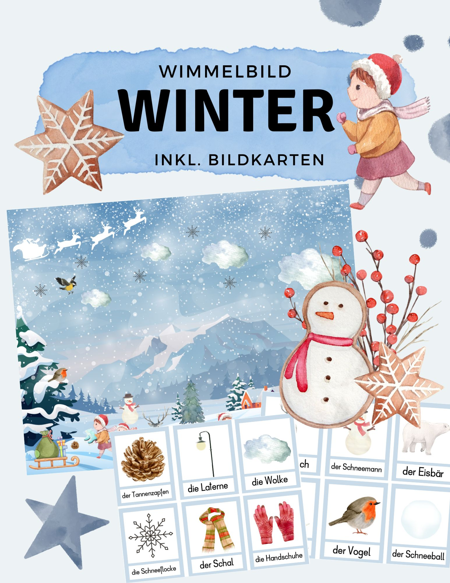 Wimmelbild Winter inkl. Bildkarten – Unterrichtsmaterial in den Fächern ...