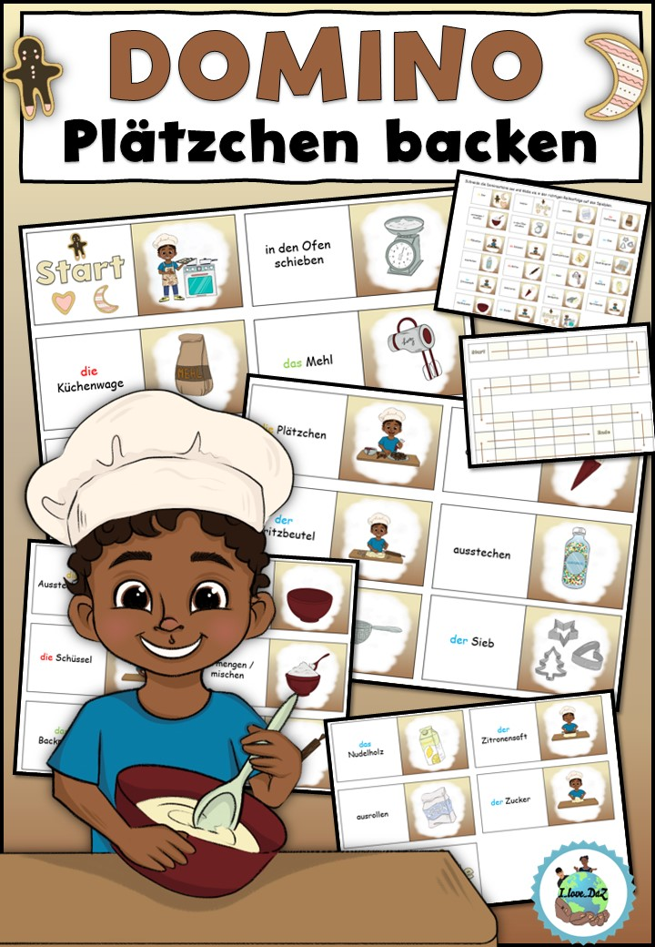 Domino mit Arbeitsblatt "Plätzchen backen" Weihnachten / Advent - DaZ ...