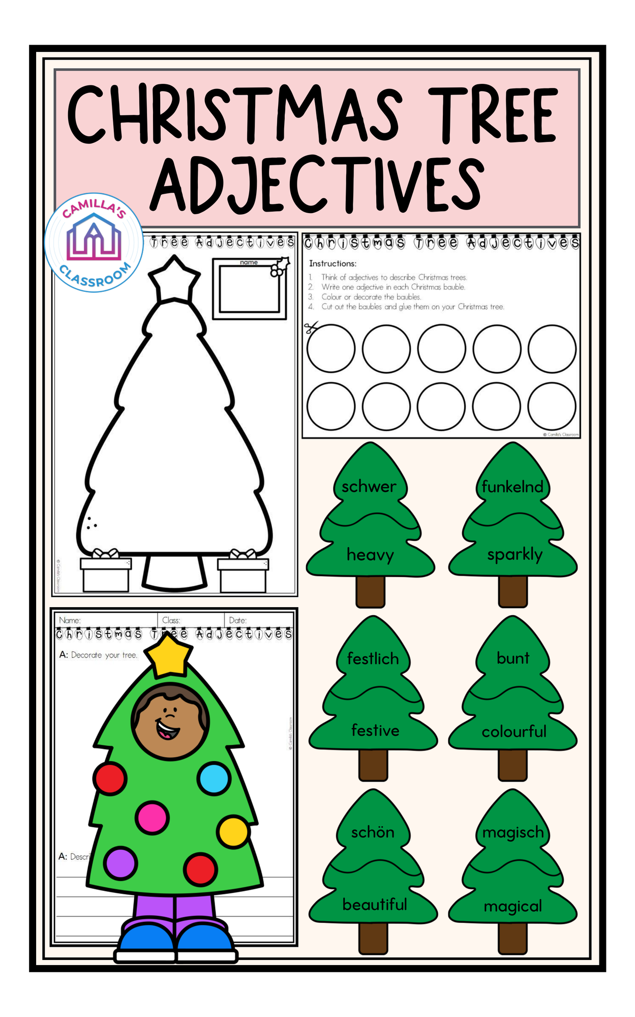Christmas Tree Adjectives – Unterrichtsmaterial im Fach Englisch