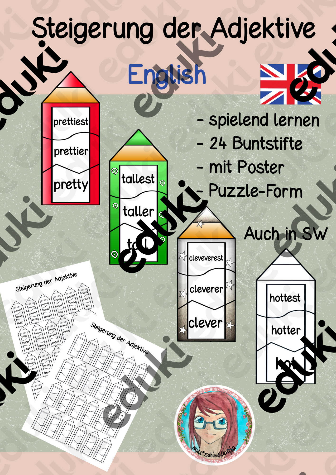 Adjektive steigern Englisch mit Buntstifte-Puzzle – Unterrichtsmaterial ...