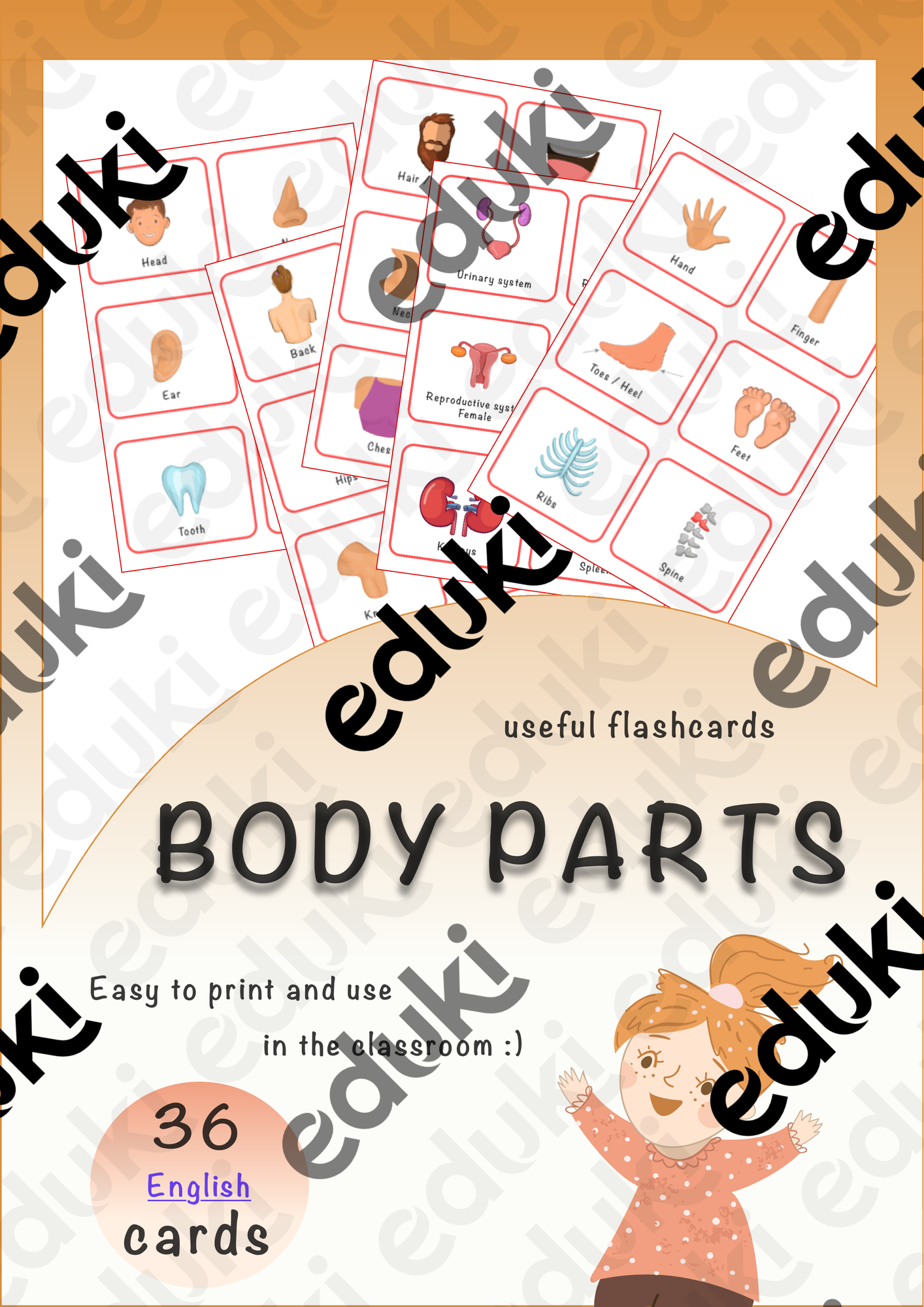 English: BODY PARTS Flashcards / Englisch: KÖRPERTEILE Karteikarten ...