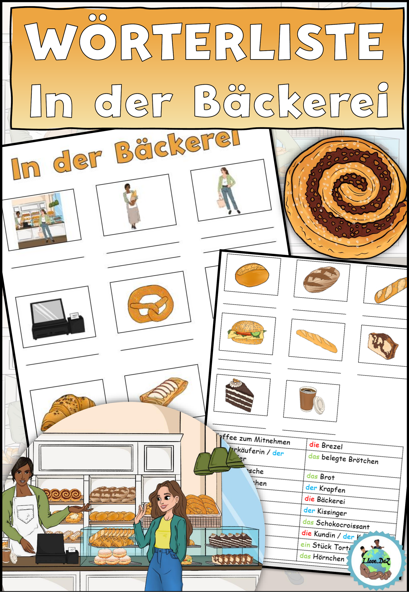 Wörterliste mit Wörtertabelle "In der Bäckerei" Thema Einkaufen - DaZ ...