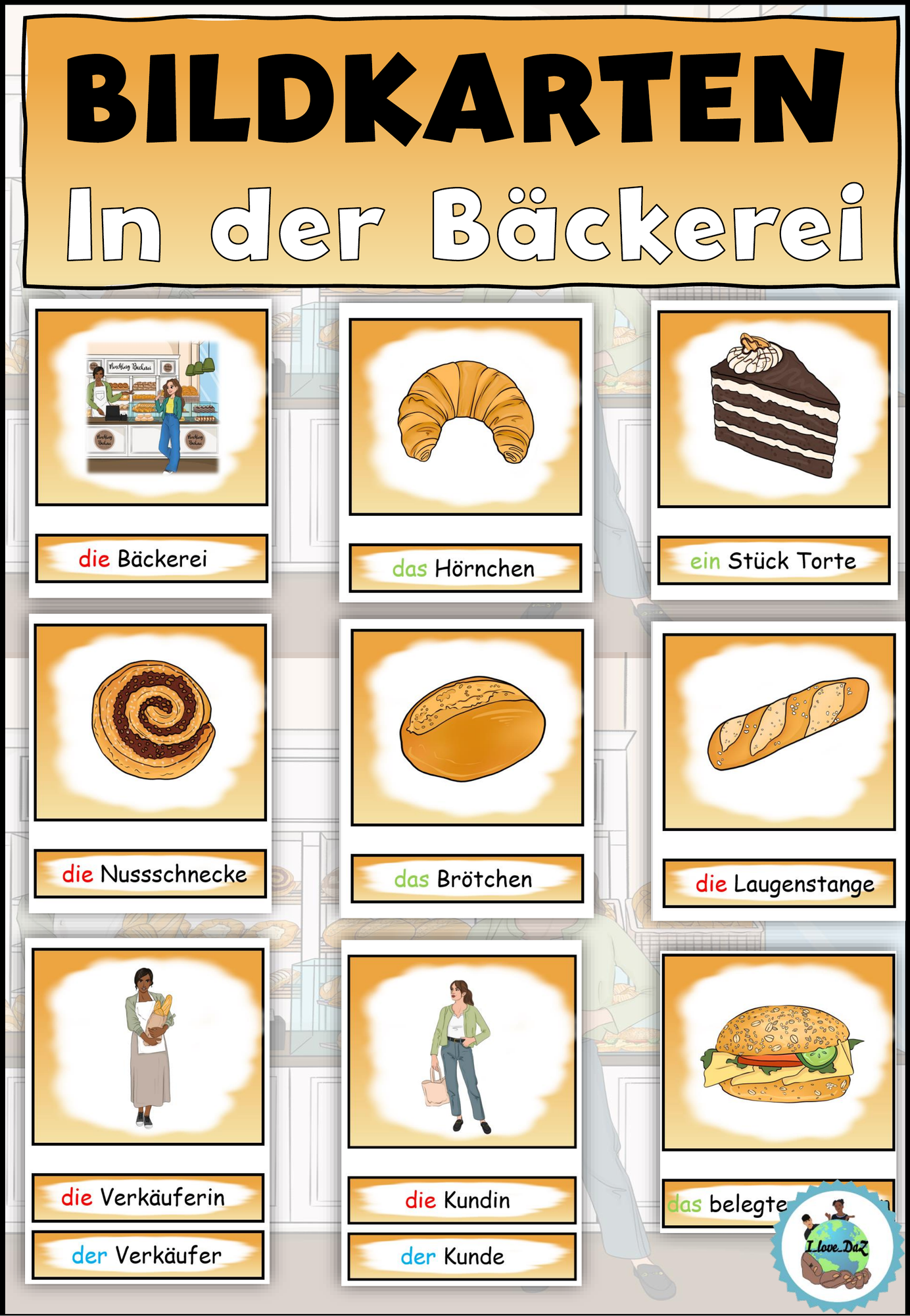 Bildkarten und Wortkarten "In der Bäckerei" Thema Einkaufen - DaZ / DaF ...