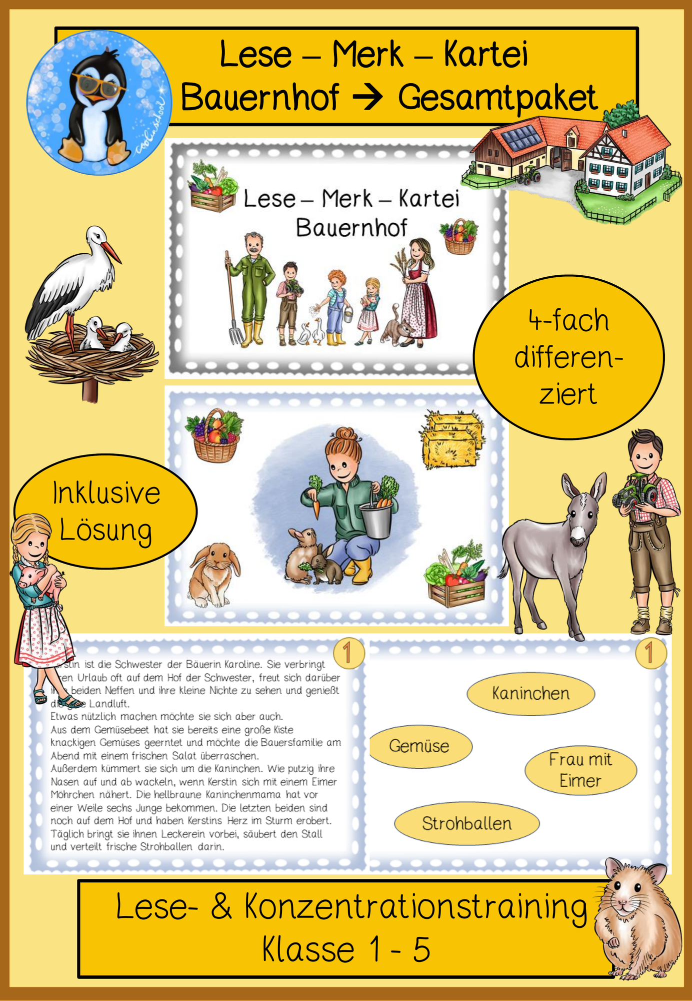 Lese-Merk-Kartei Bauernhof, Gesamtpaket, Lesetraining, Klasse 1-5 ...
