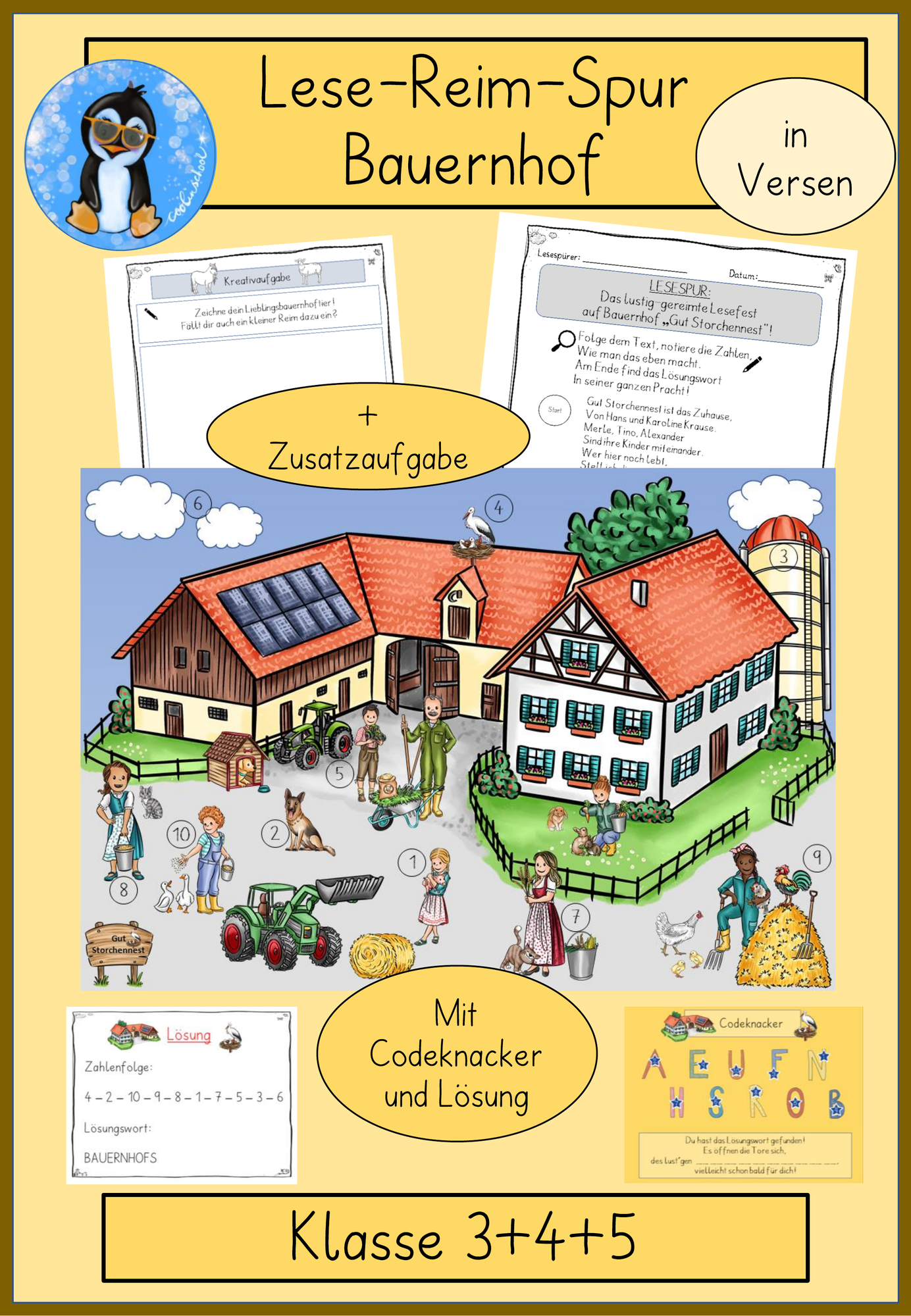 Lesespur Bauernhof, in Reimen, als Gedicht, Klasse 3, 4, 5 ...