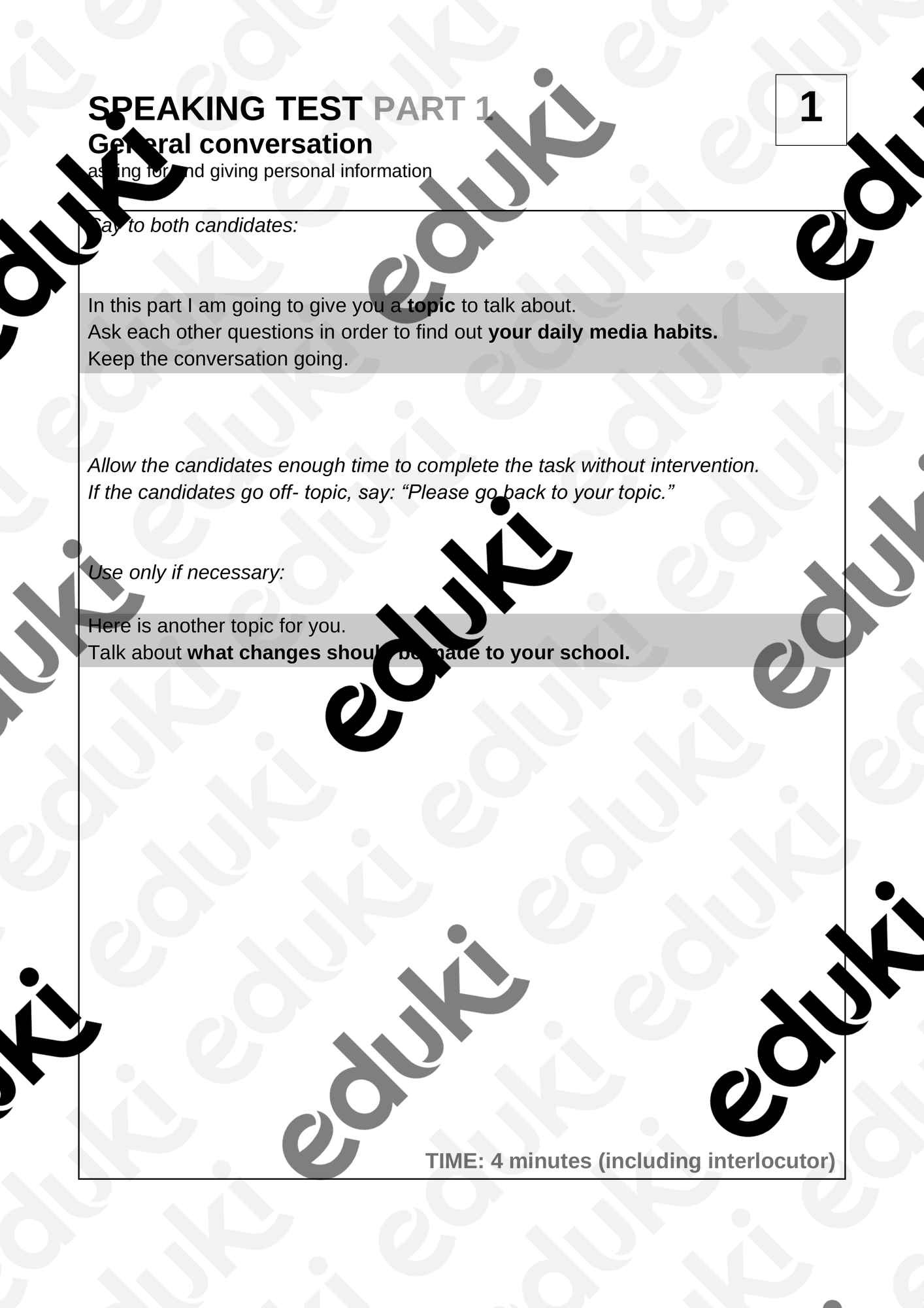 Speaking Test New 1 – Unterrichtsmaterial im Fach Englisch
