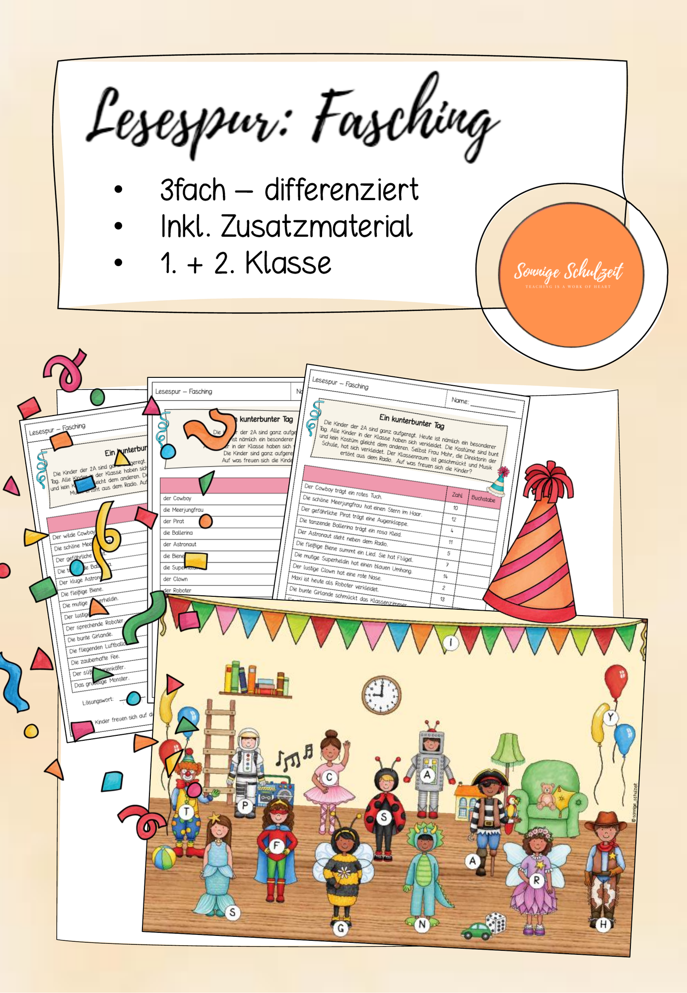 Lesespur / Lesespaziergang: Fasching I 1 + 2. Klasse ...