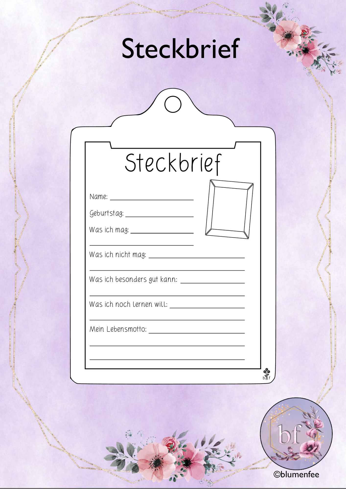 Steckbrief, Das bin ich (sich vorstellen) – Unterrichtsmaterial in den ...