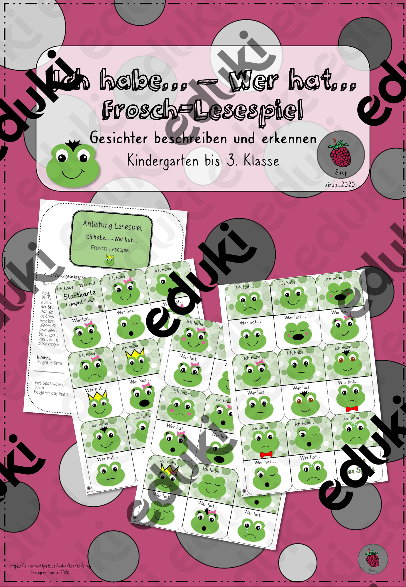 Ich habe... - Wer hat... Lesespiel Froschgesicht – Unterrichtsmaterial ...