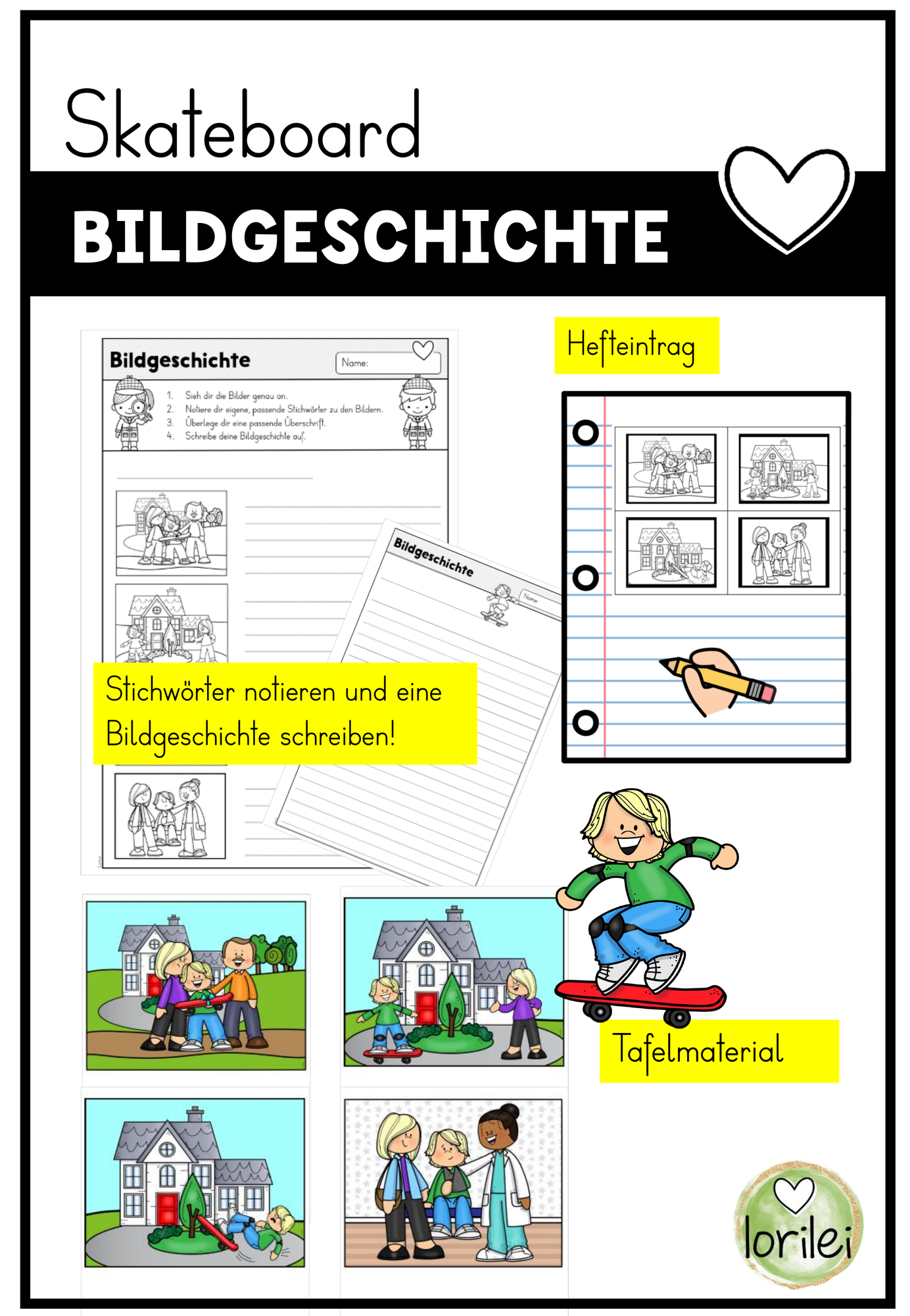 Bildgeschichte - Tafelmaterial - Skateboard – Unterrichtsmaterial im ...