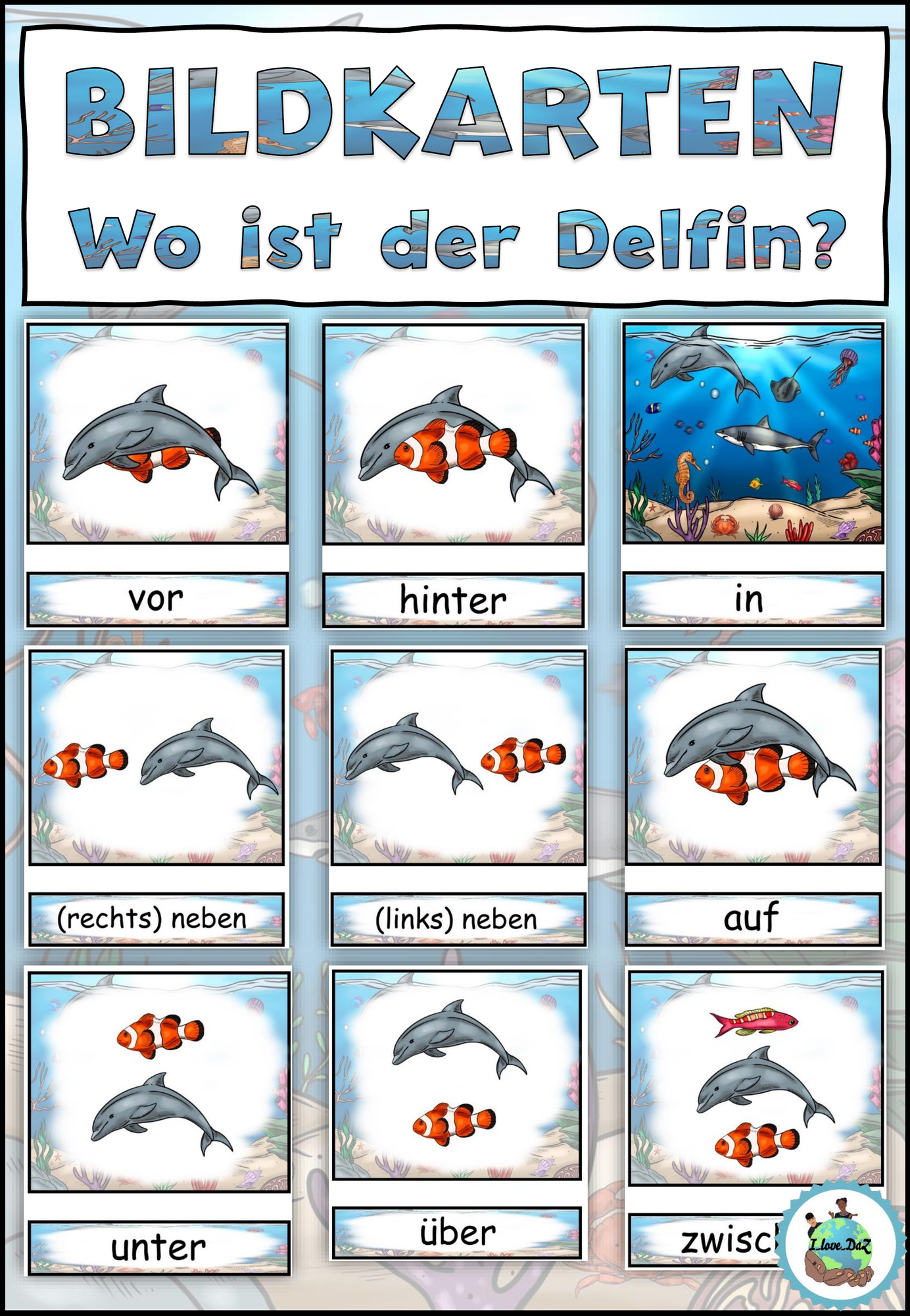 Präpositionen "Wo ist der Delfin?" Bildkarten Wortkarten - Tiere im ...