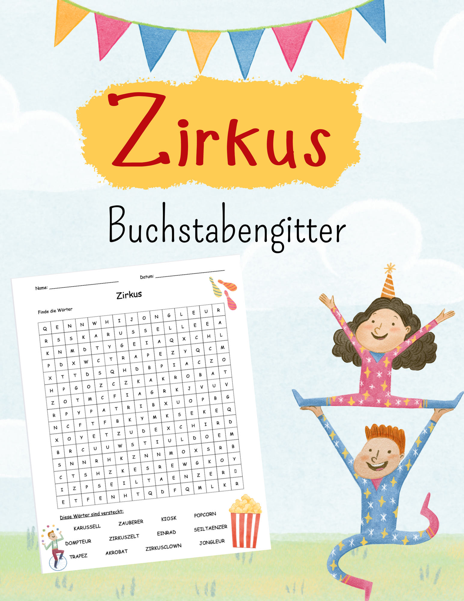 Suchsel zum Thema Zirkus (Buchstabengitter) – Unterrichtsmaterial in ...