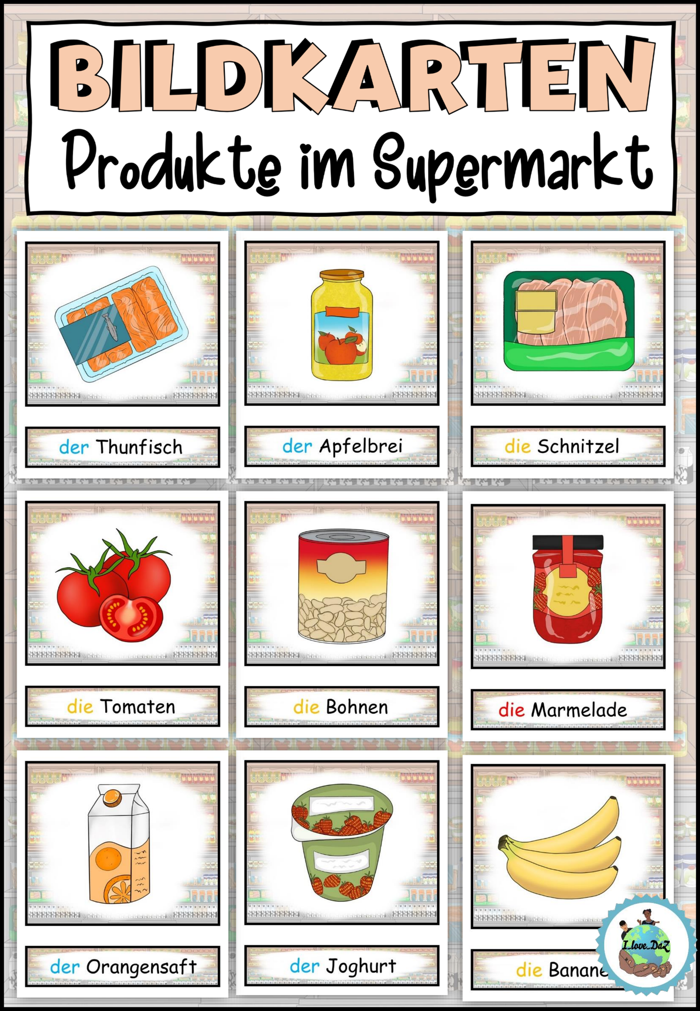 Bildkarten / Wortkarten "Produkte im Supermarkt" Thema Einkaufen - DaZ ...