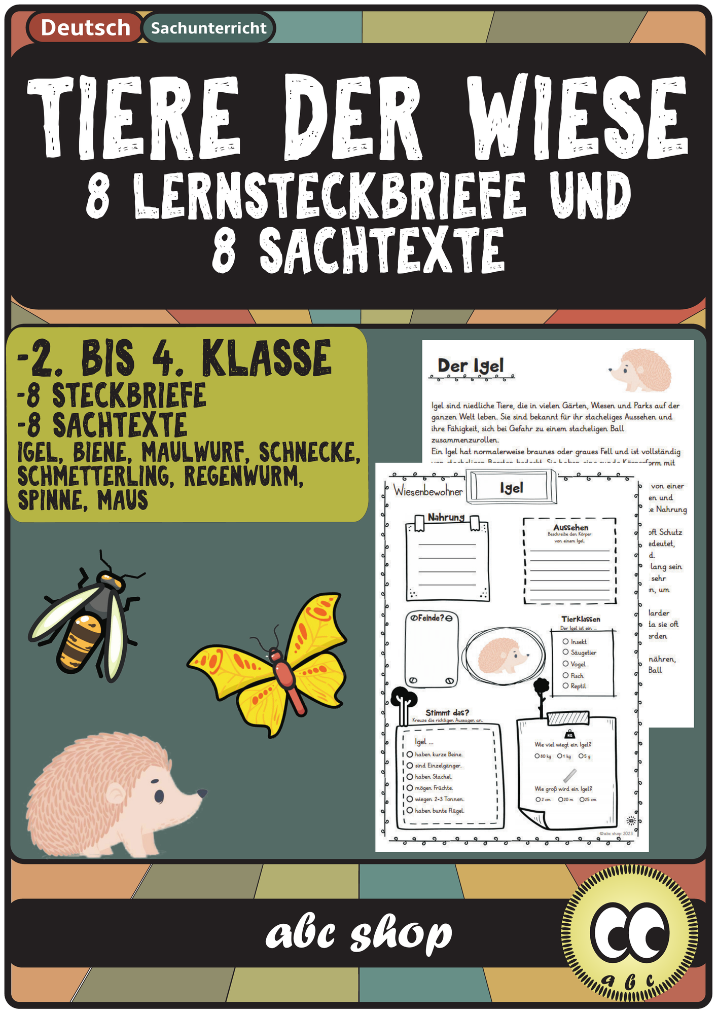 Tiere der Wiese, Wiesenbewohner - 8 Steckbriefe und 8 Sachtexte 2./4 ...