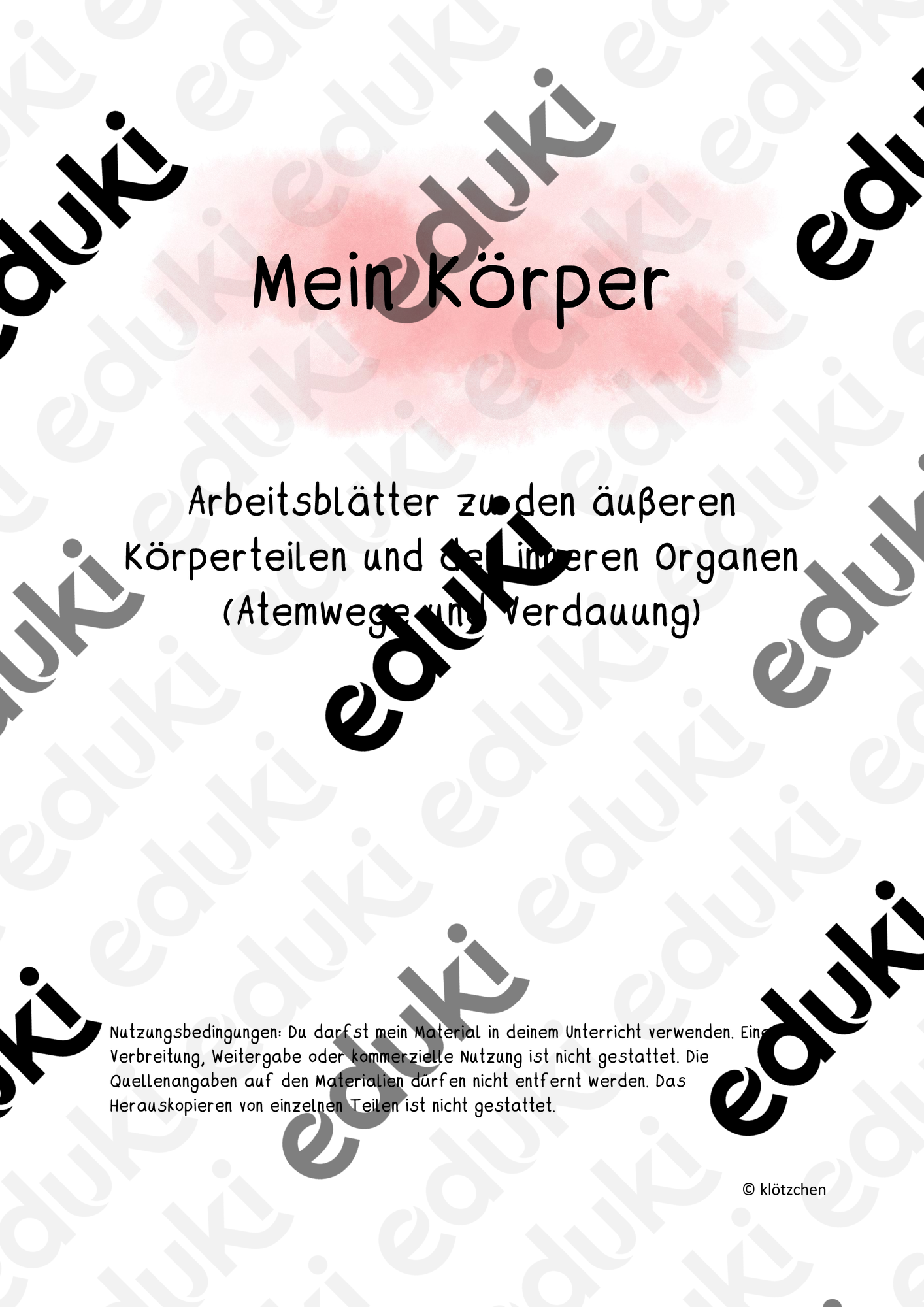 Arbeitsblätter zu Mein Körper - Körperteile (Klasse 1/2 ...