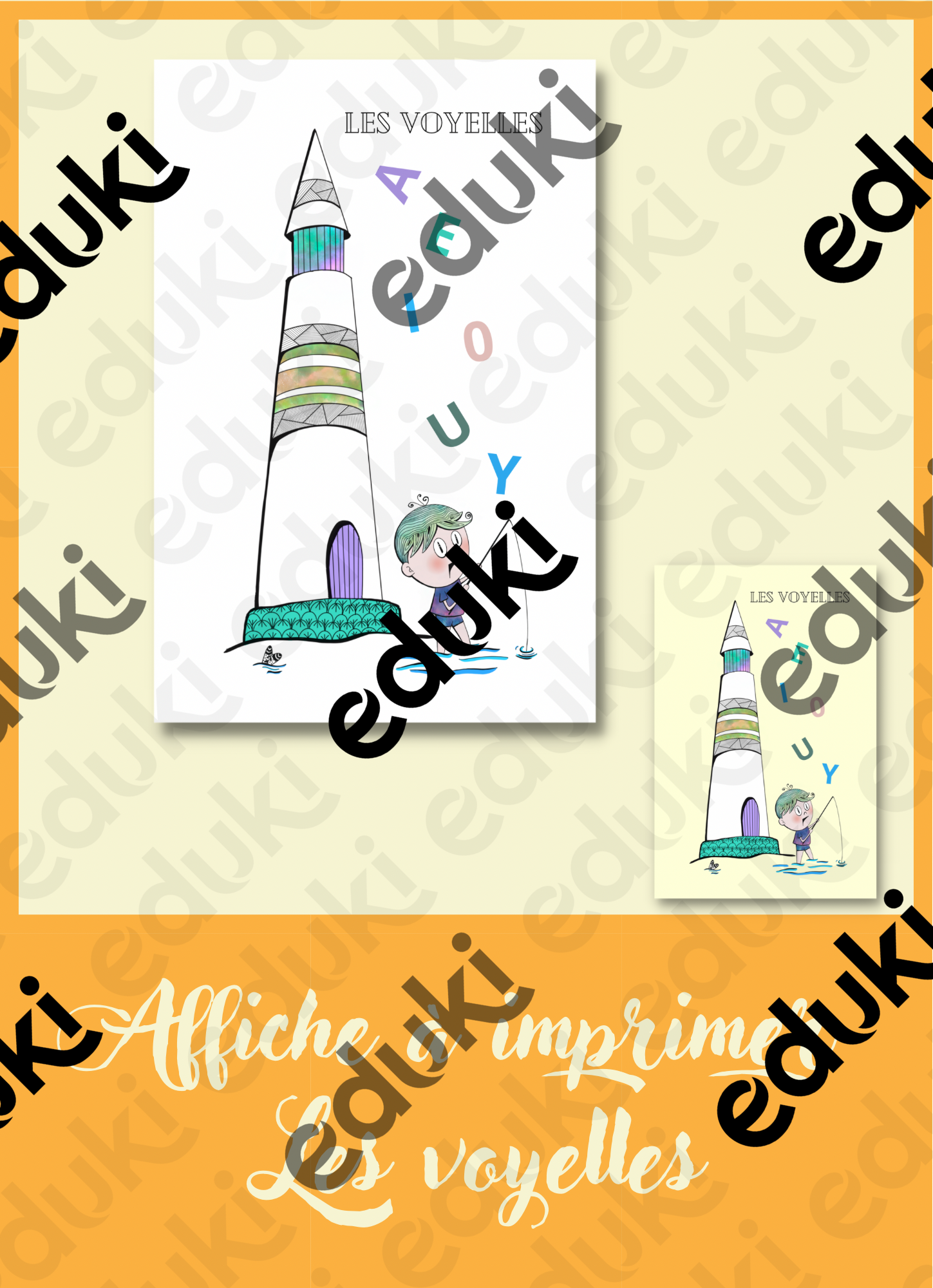 Affiche les voyelles - été bord de mer - maternelle - primaire ...