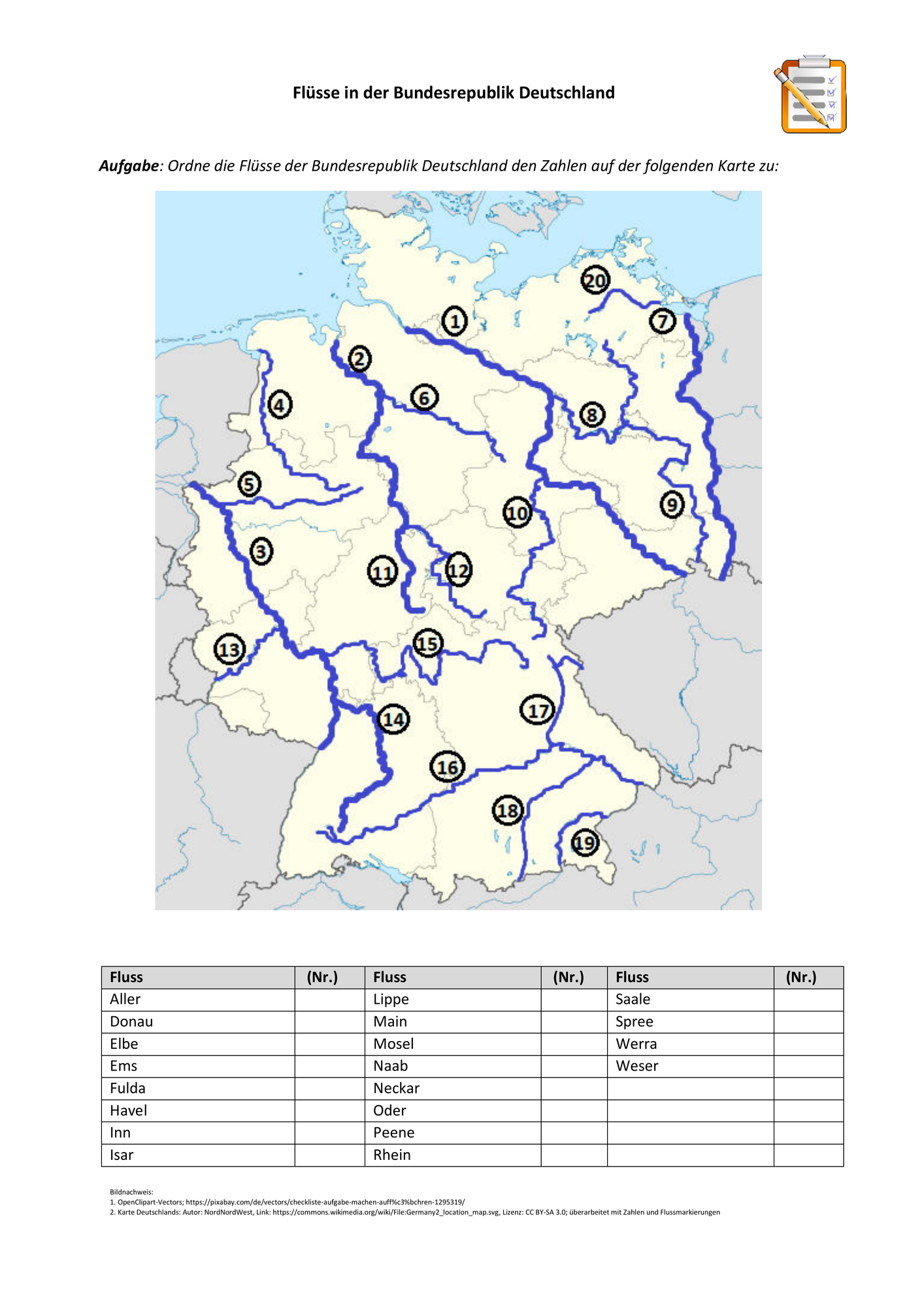 Arbeitsblatt: Flüsse in Deutschland – Unterrichtsmaterial im Fach Erdkunde