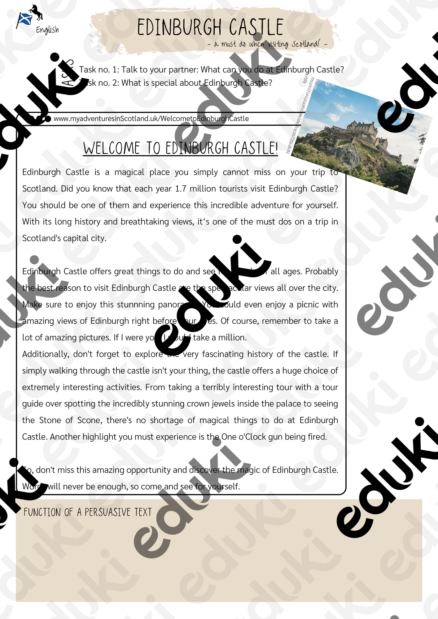 Persuasive Text about Edinburgh Castle – Unterrichtsmaterial im Fach ...