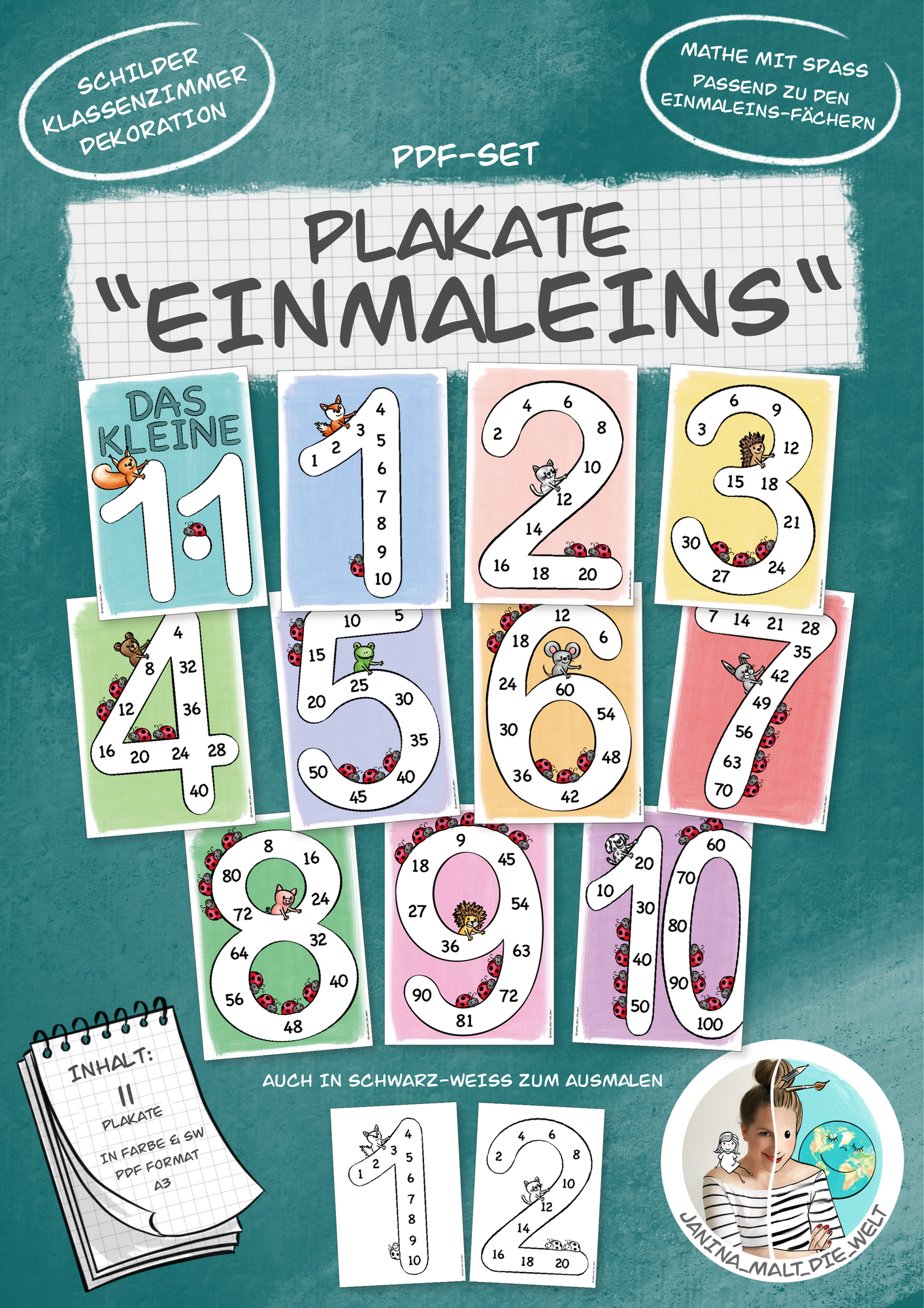 Merk-Plakate Poster "Einmaleins" Mathe Schilder – Unterrichtsmaterial ...