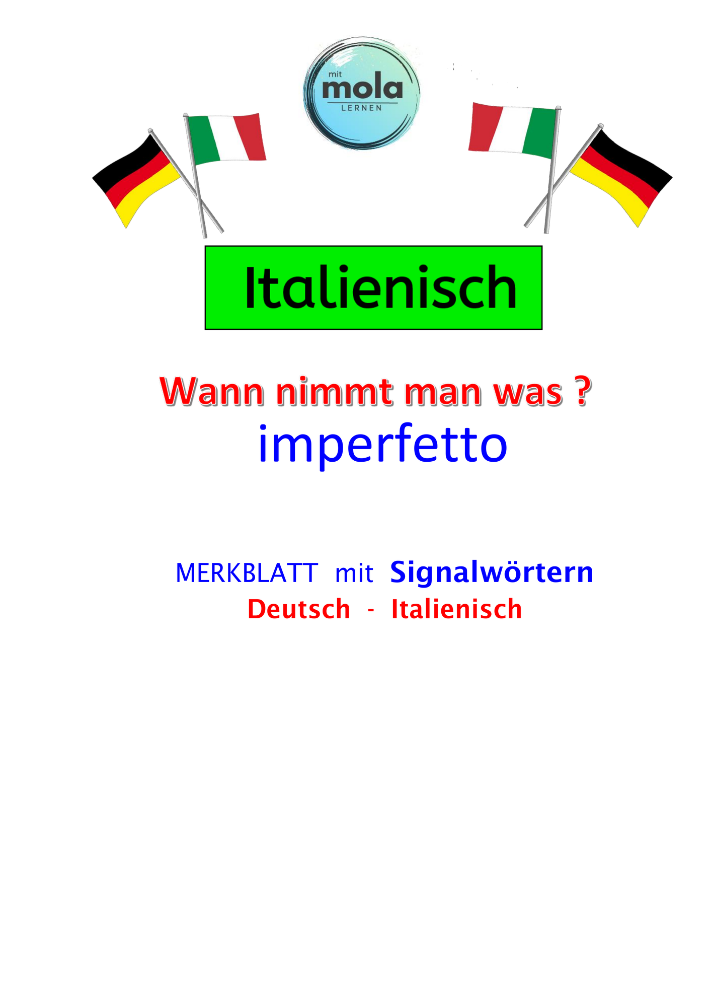 ITALIENISCH: Imperfetto - Merkblatt – Unterrichtsmaterial im Fach ...